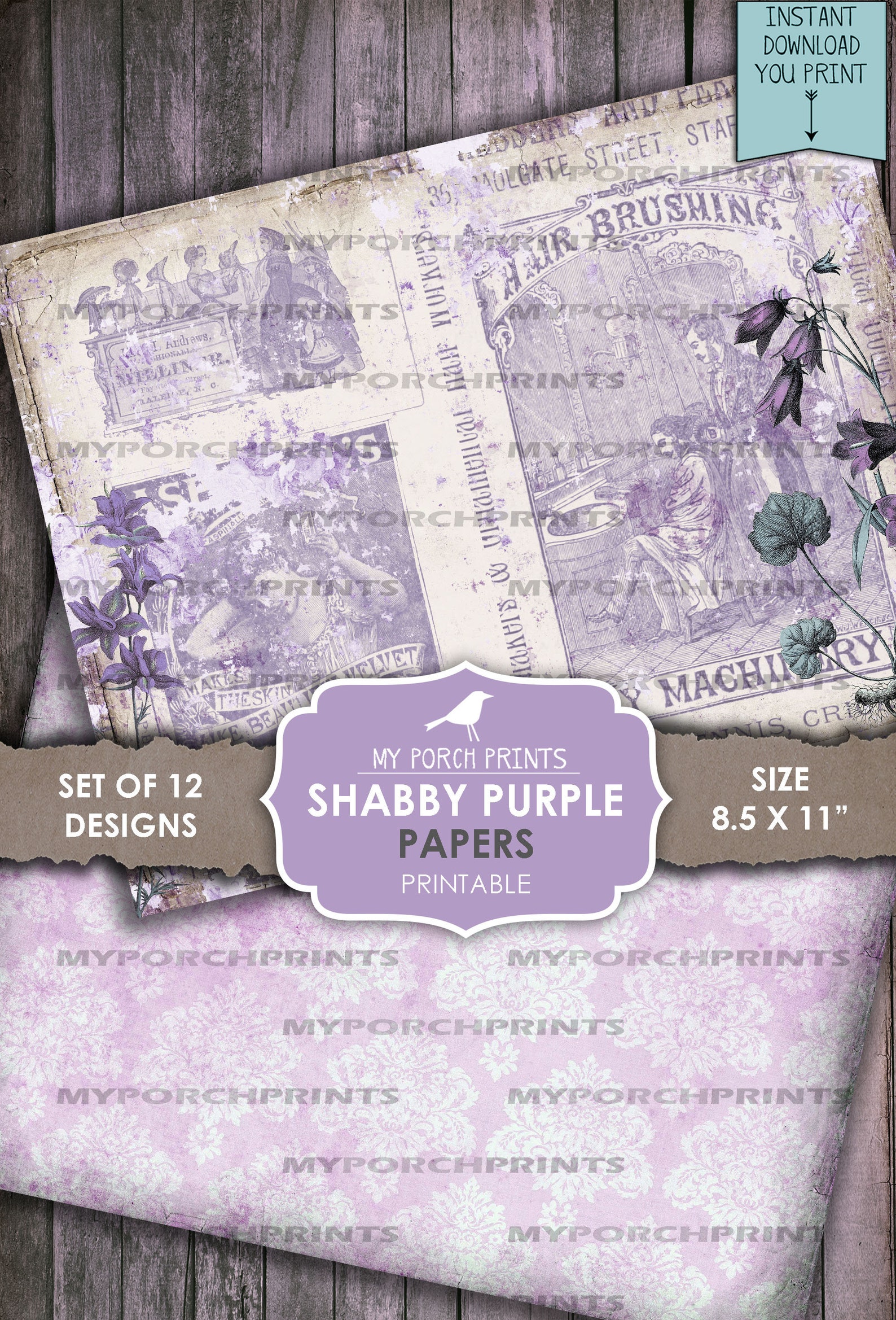 Junk Journal, Shabby, Purple, Papers, Collage Sheets, Printable Paper ...