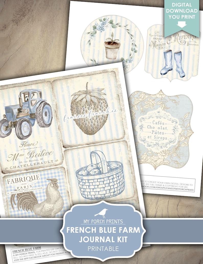 Junk Journal Kit Farm Blue French Country Fields - Etsy