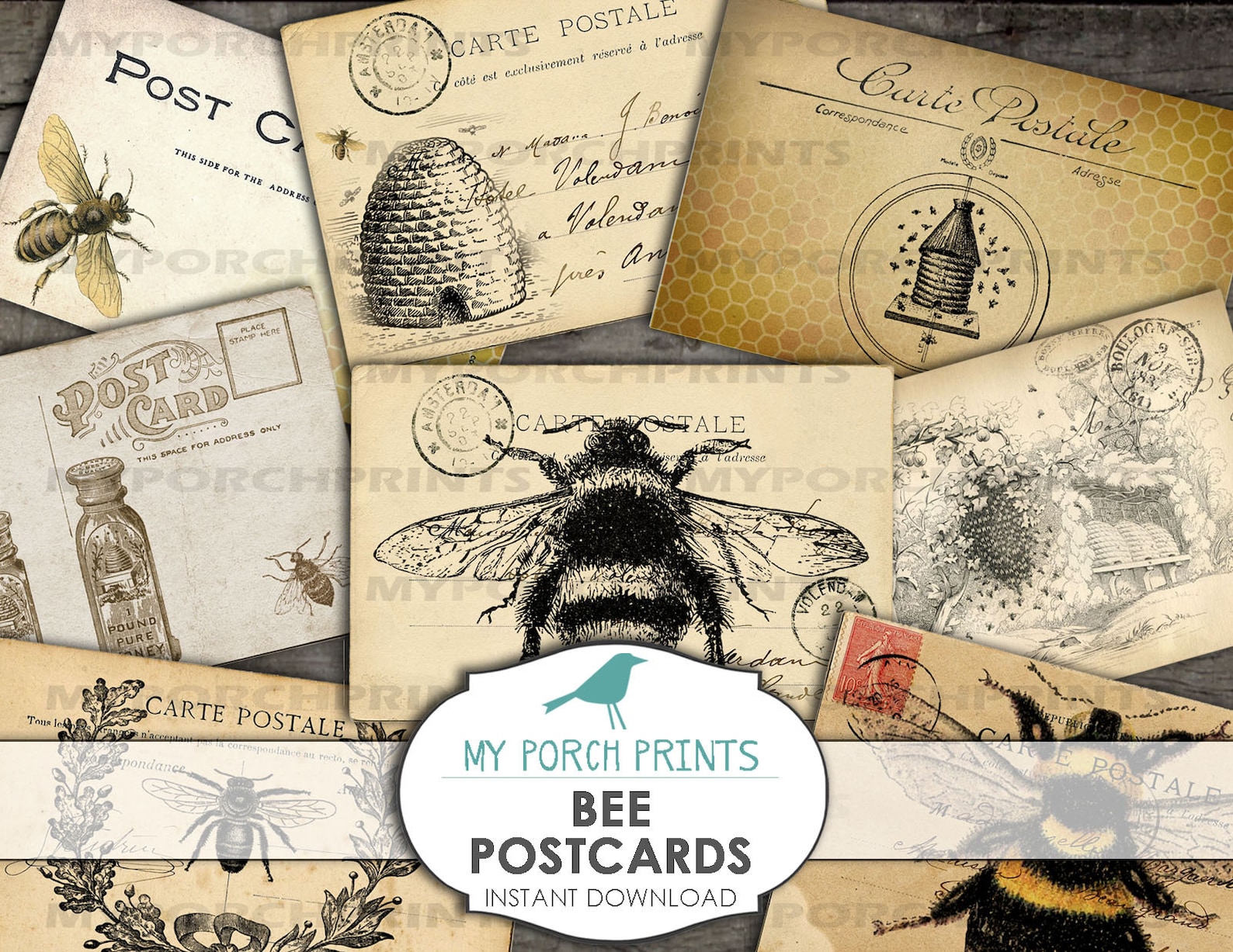 Bee Postcards, Printable Ephemera, Junk Journal Ephemera, Beekeeper ...