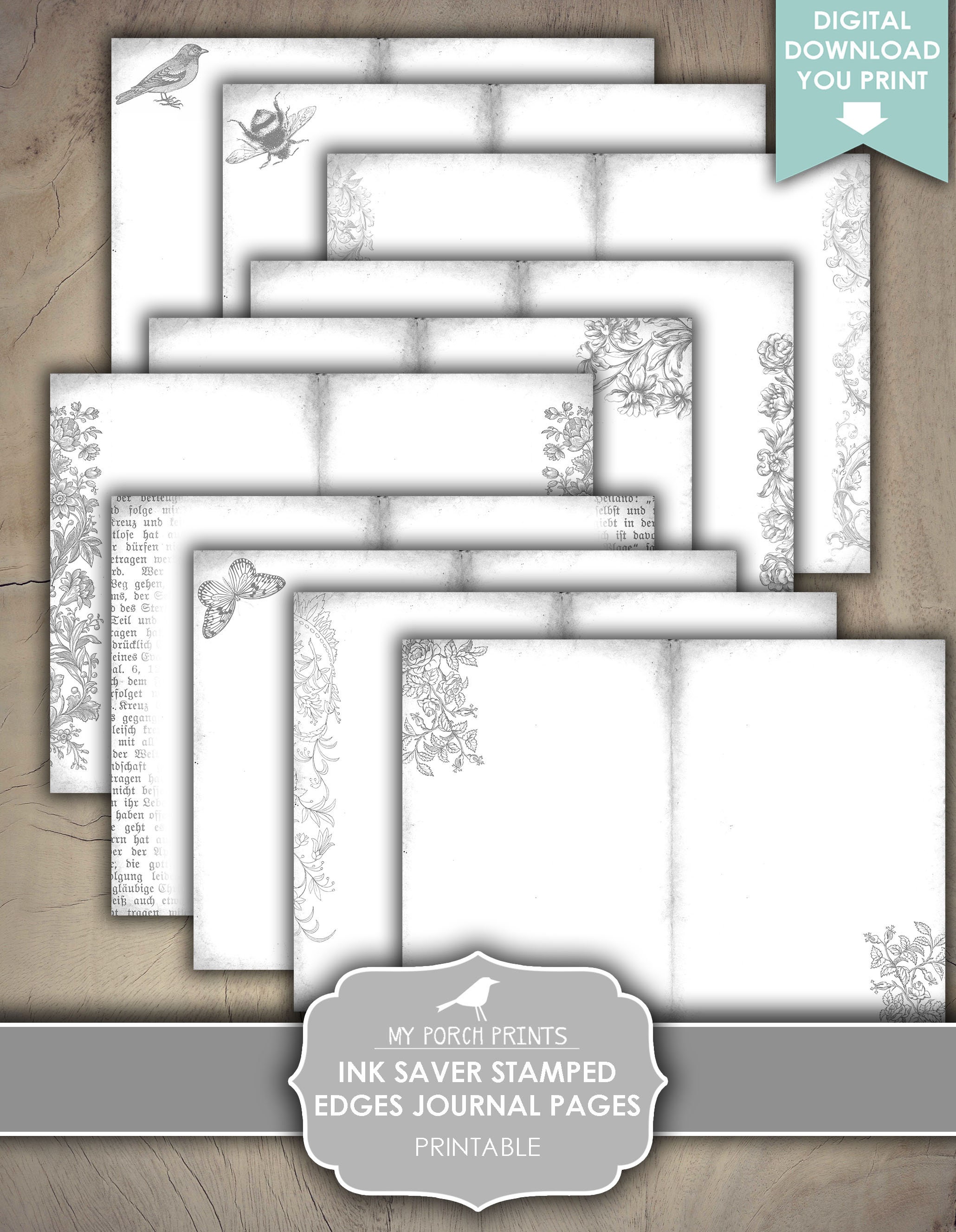 Junk Journal, Ink Saver, Stamped Edges, Journal Pages, Blank, Lined ...