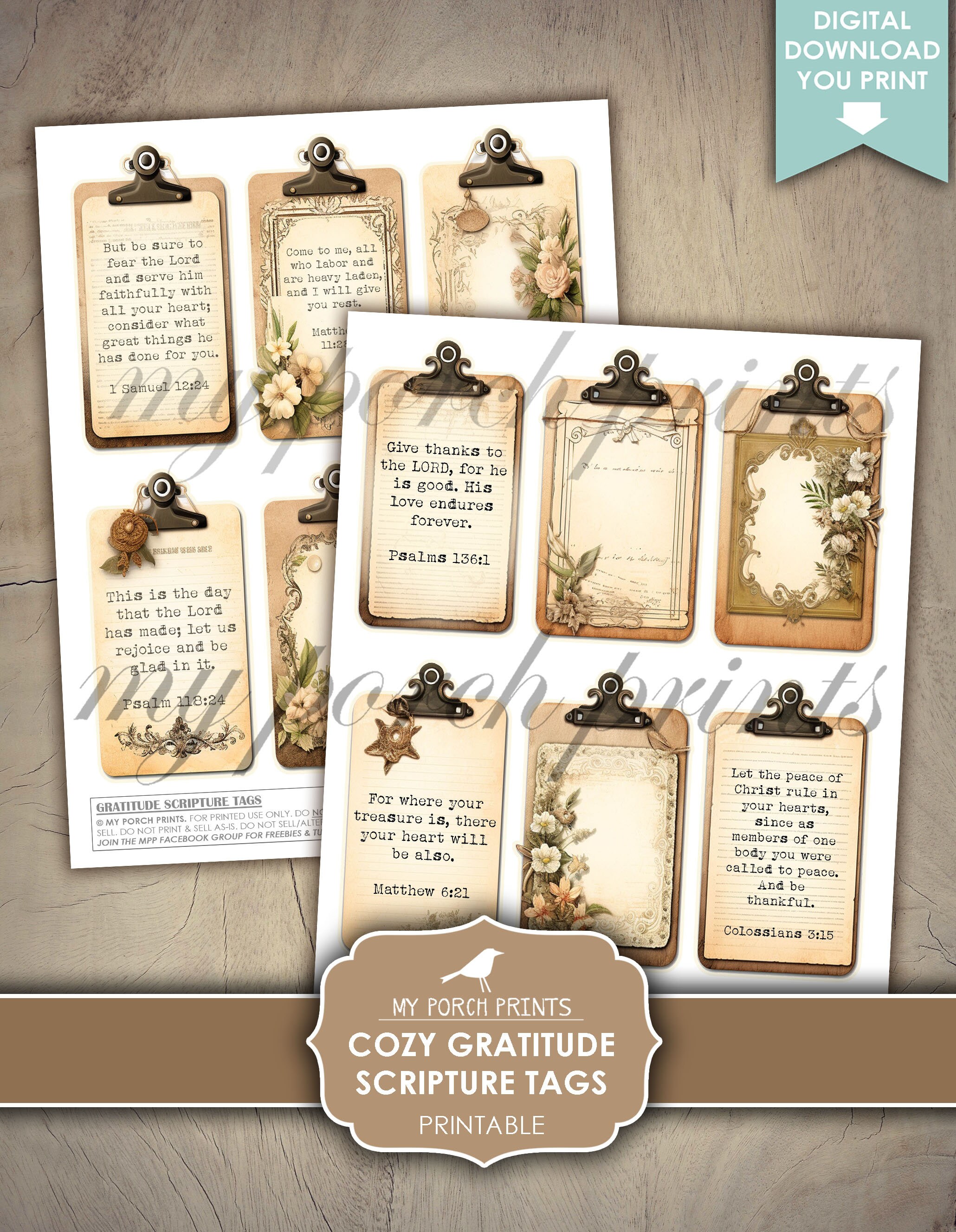 Cozy Gratitude Scripture Tags, Junk Journal, Thanksgiving, Cozy, Tag ...