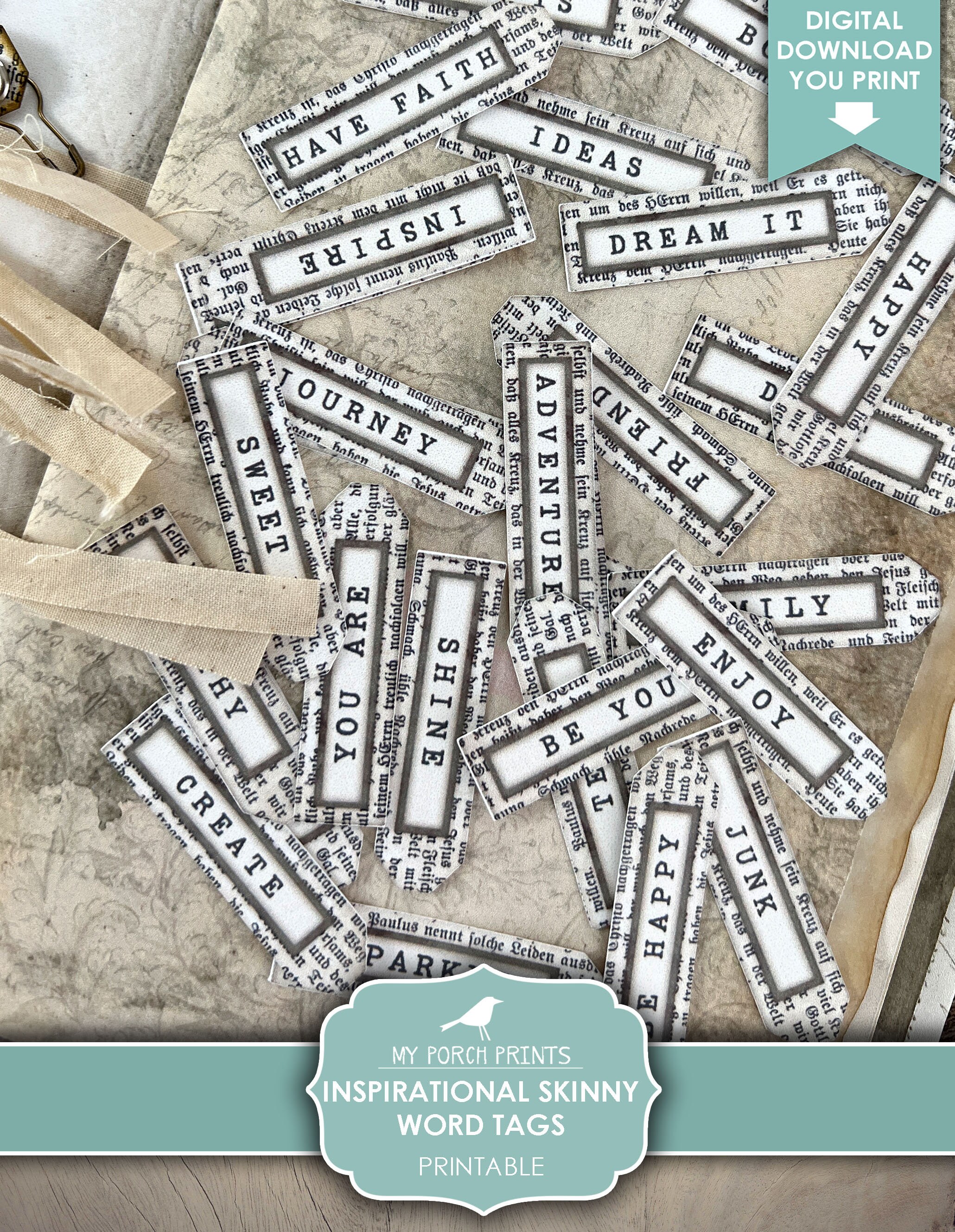 Junk Journal, Words, Inspirational, Skinny, Word, Tags, Labels ...
