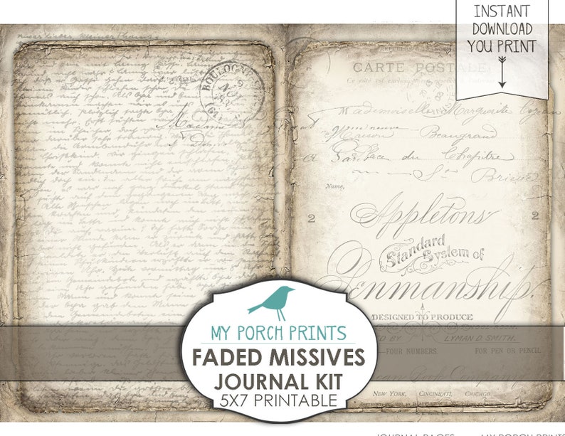 Faded Missives, Junk Journal Kit, Grunge, Journal Pages, Book, Vintage ...