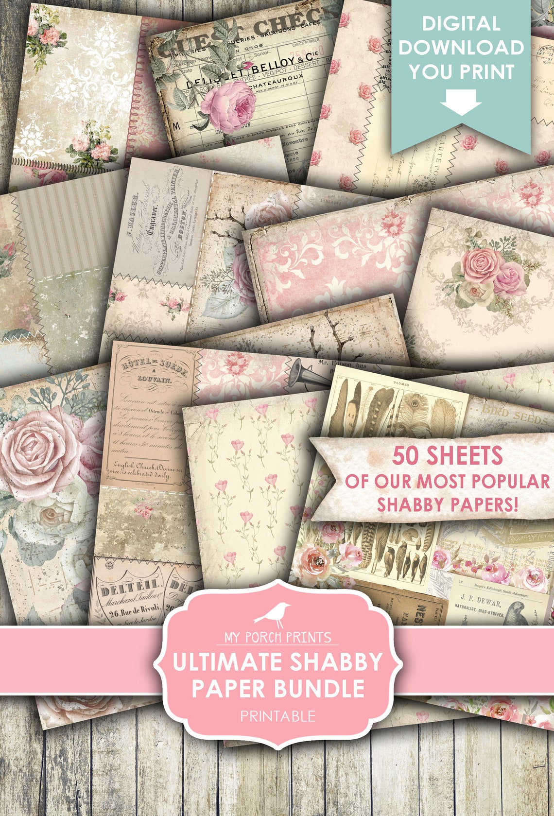 Ultimate Shabby Paper Bundle Junk Journal Vintage Pink | Etsy