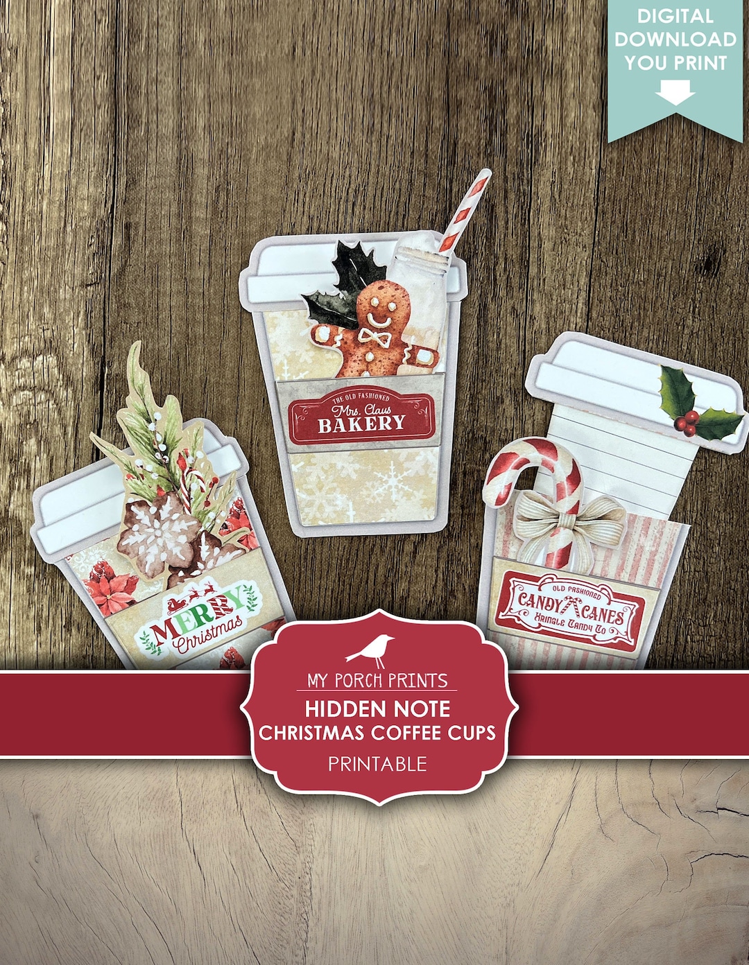 Christmas Hidden Note Coffee Cups for Gift Card Holder, Junk Journal to ...