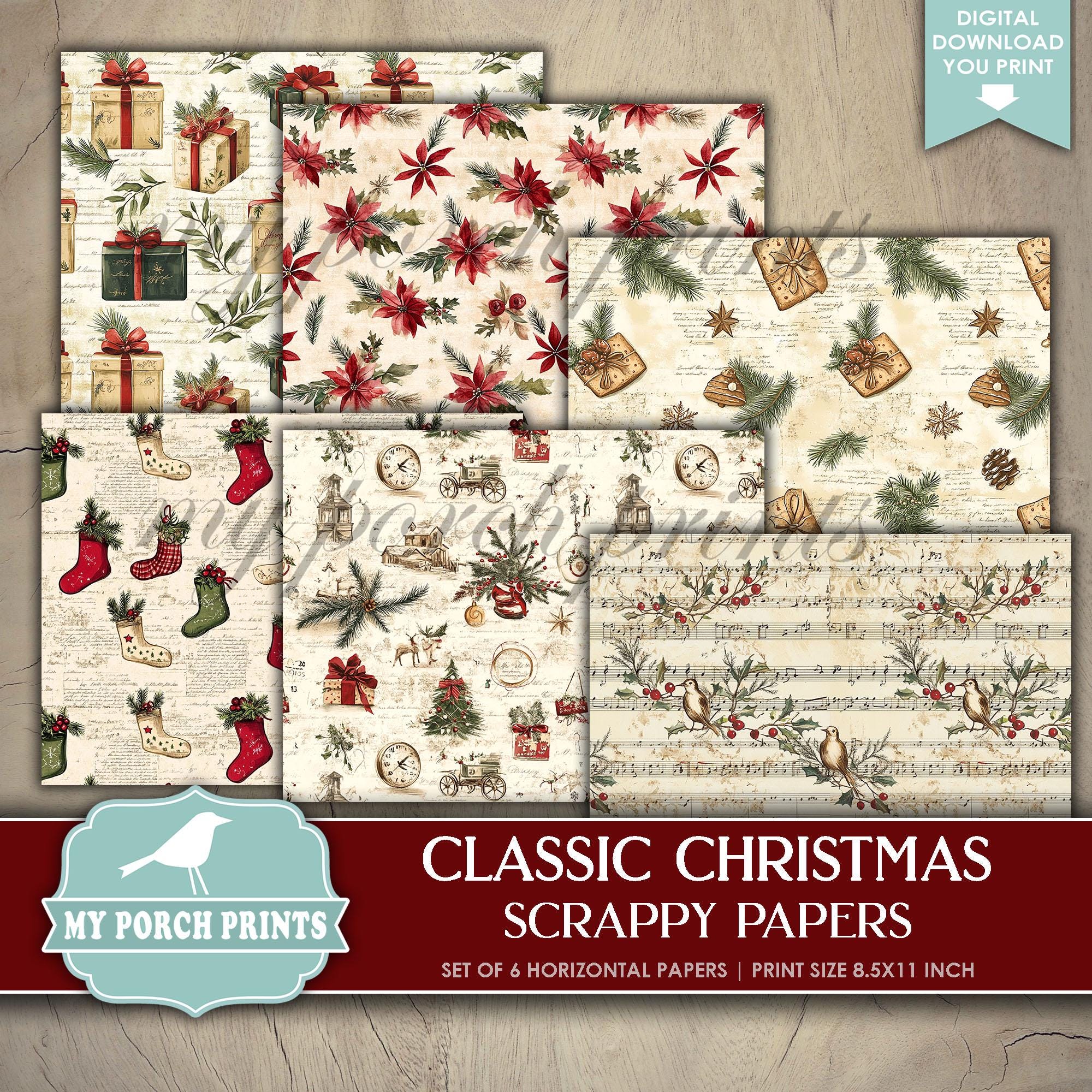 Classic Christmas Scrappy Papers, Junk Journal, Pages, Holiday, Winter ...