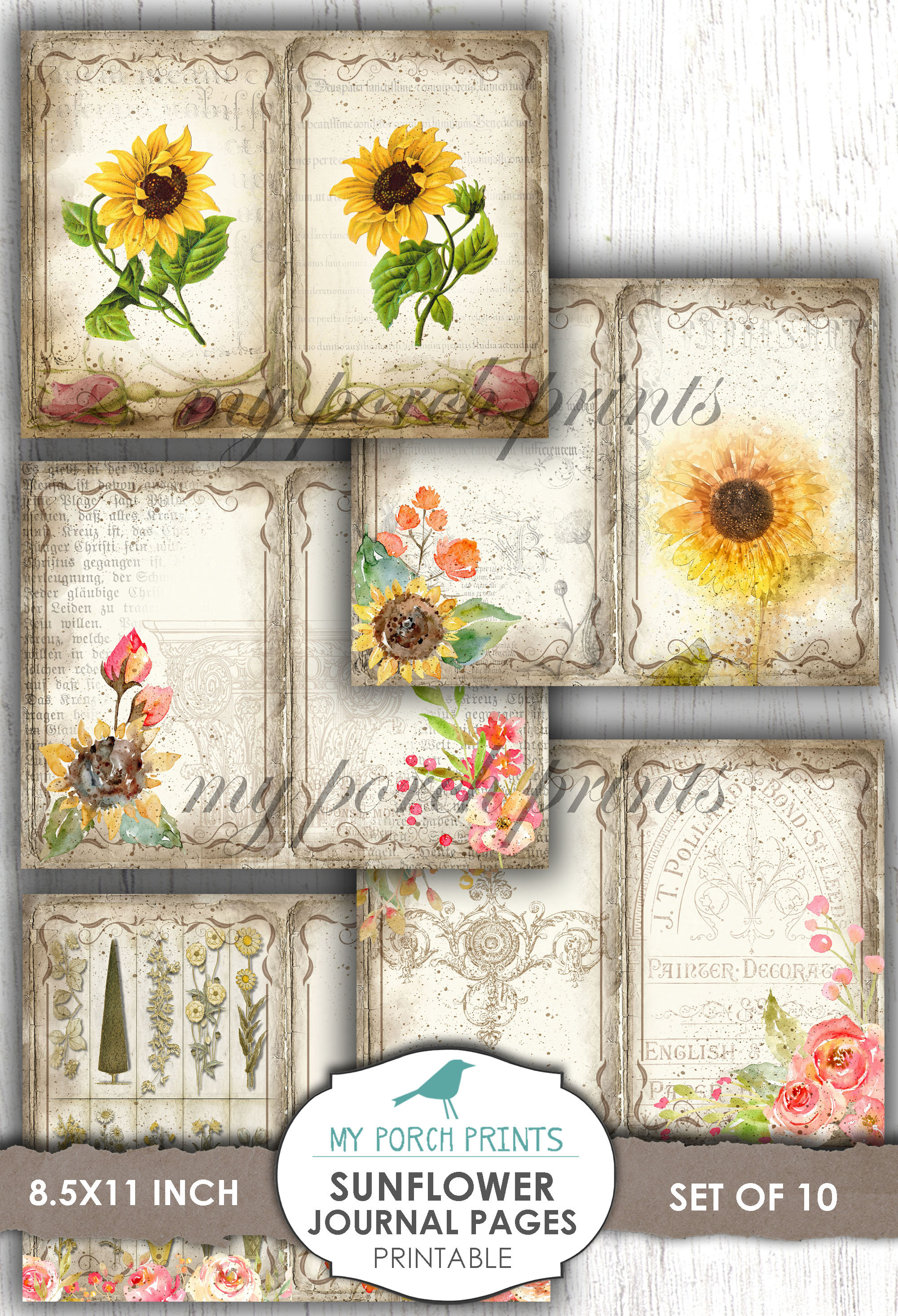 Sunflower Journal Pages Junk Journal Kit Papers Ephemera - Etsy