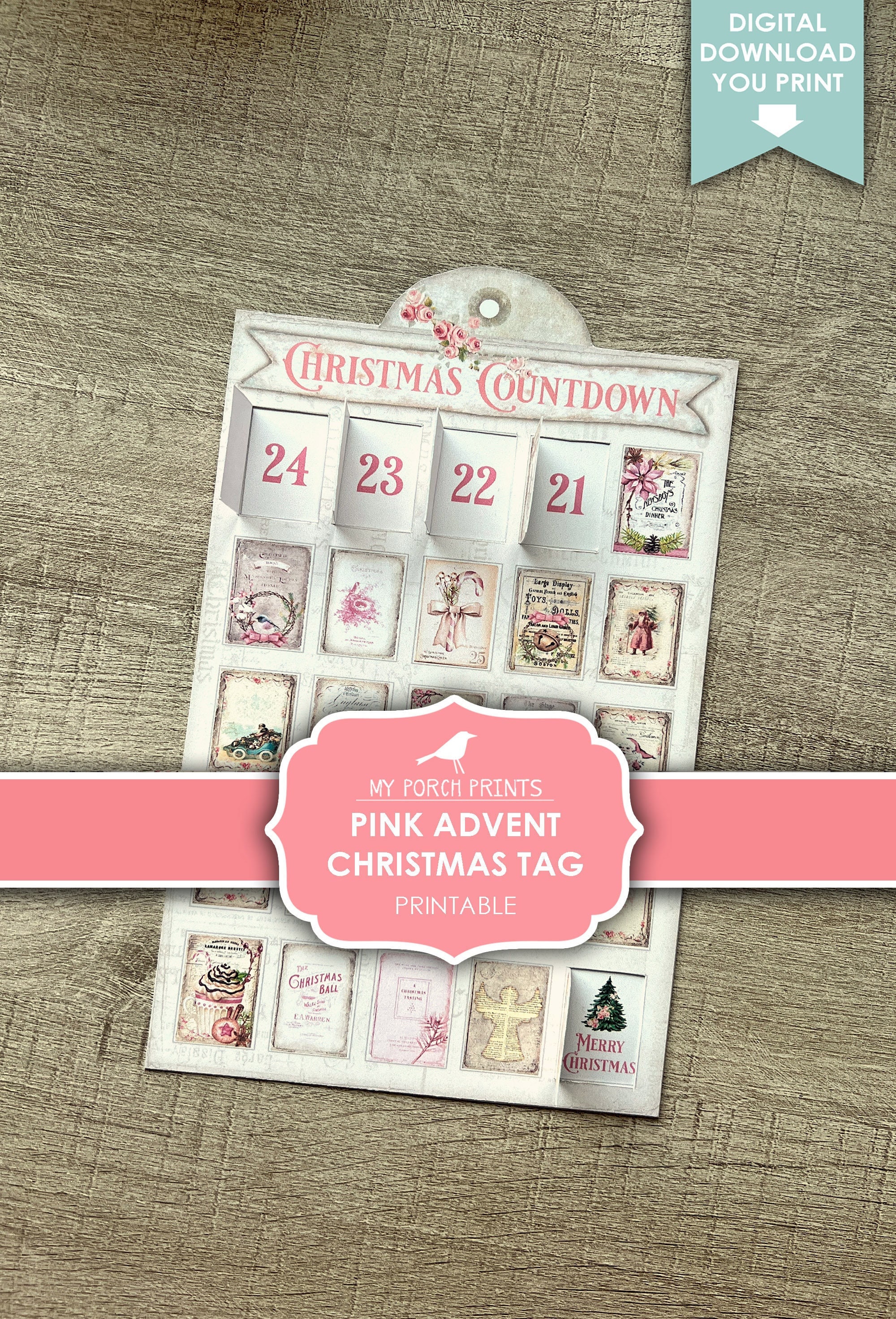 Pink Advent Christmas Countdown Tag, Junk Journal December Daily Kids ...