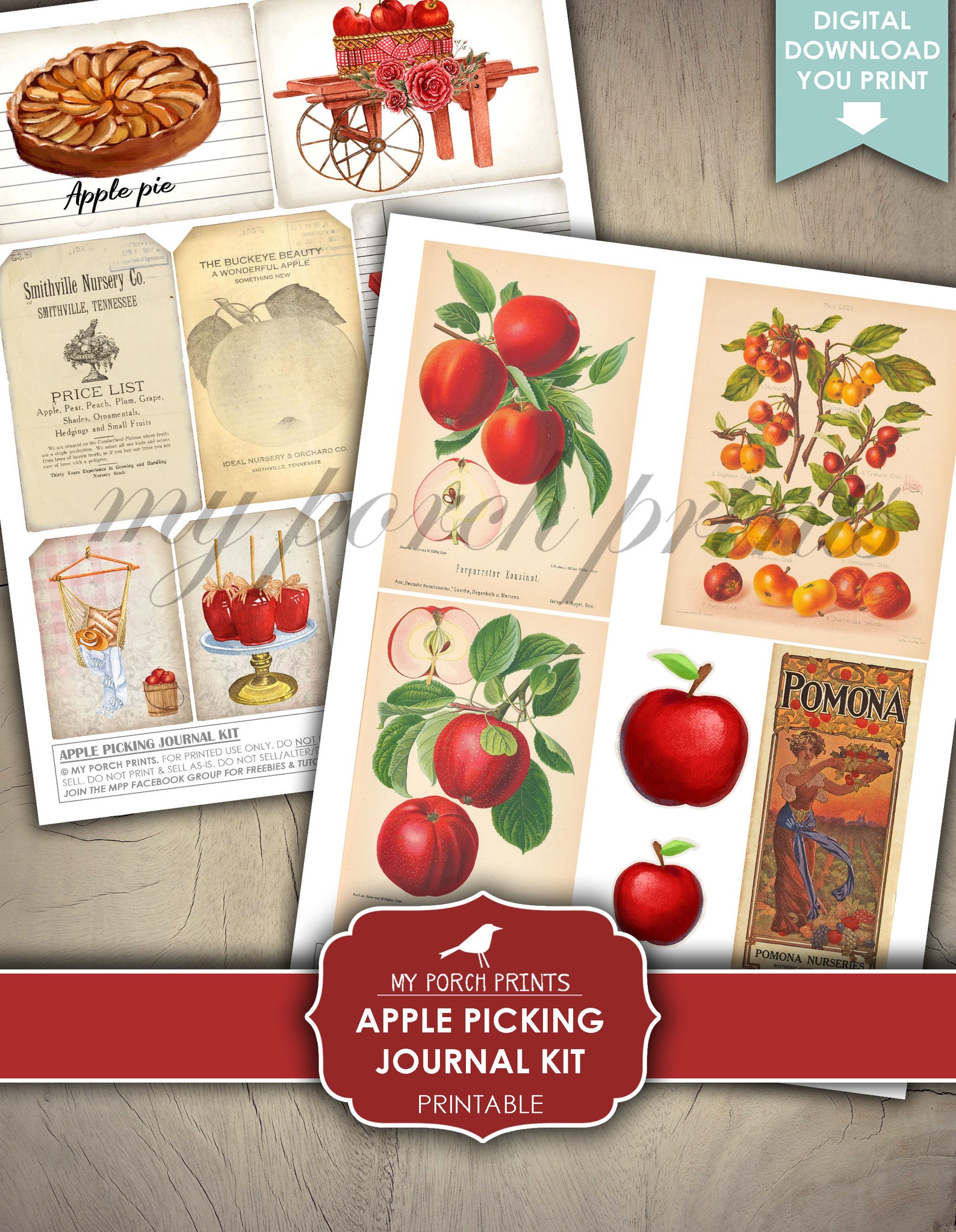 Junk Journal, Kit, Apples, Apple, Picking, Fall, Autumn, Red, Orchard ...