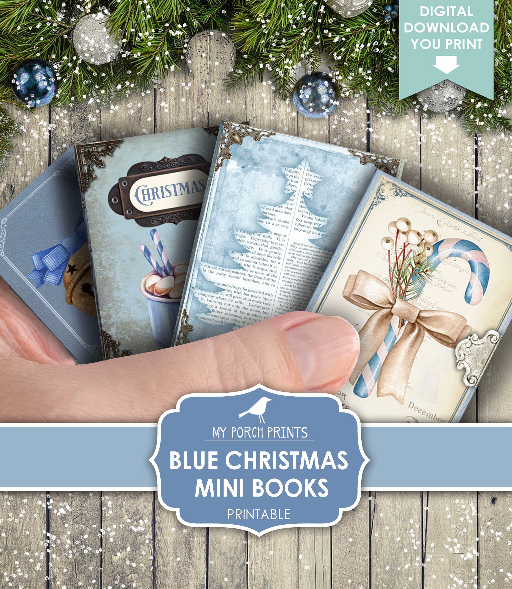 Mini Books, Blue, Christmas, Junk Journal, Tag, Book, Stocking Stuffer ...