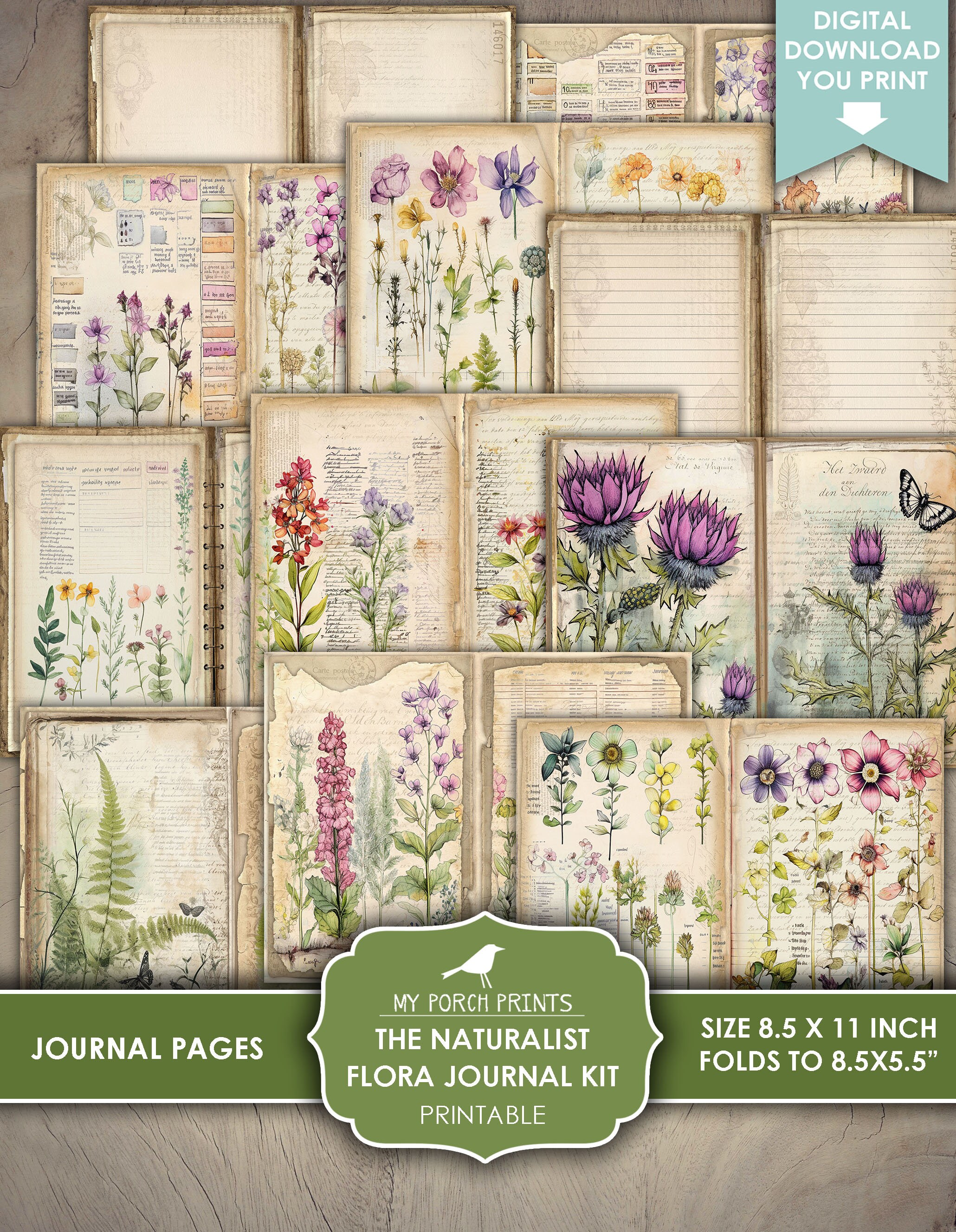 Junk Journal Kit, Naturalist, Flora, Flowers, Botanical, Nature, Edith ...