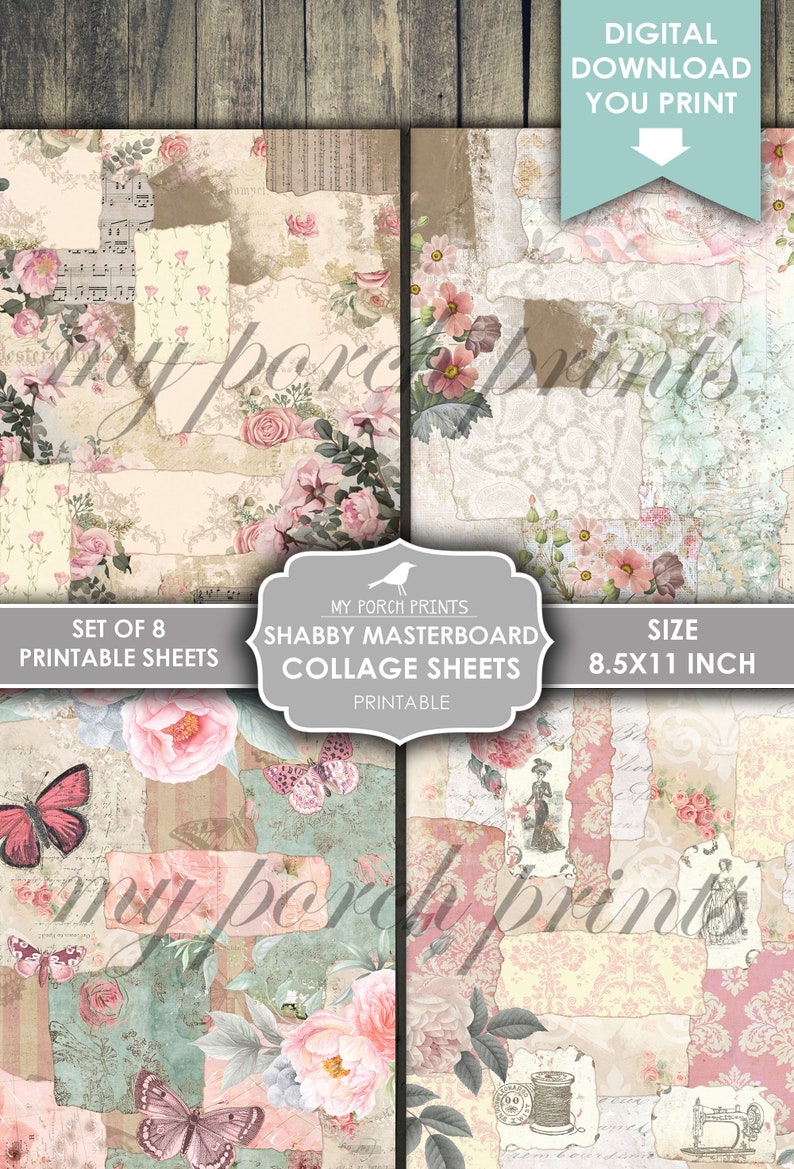 Shabby Masterboard, Collage Sheet, Papers, Junk Journal, Vintage, Pink ...