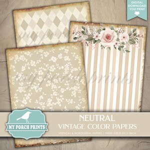 Neutral Vintage Color Papers, Junk Journal, Vertical and Horizontal ...