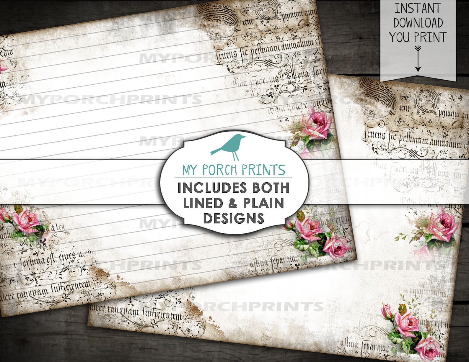 Roses & Script Journal Pages Printable Paper Junk Journal - Etsy