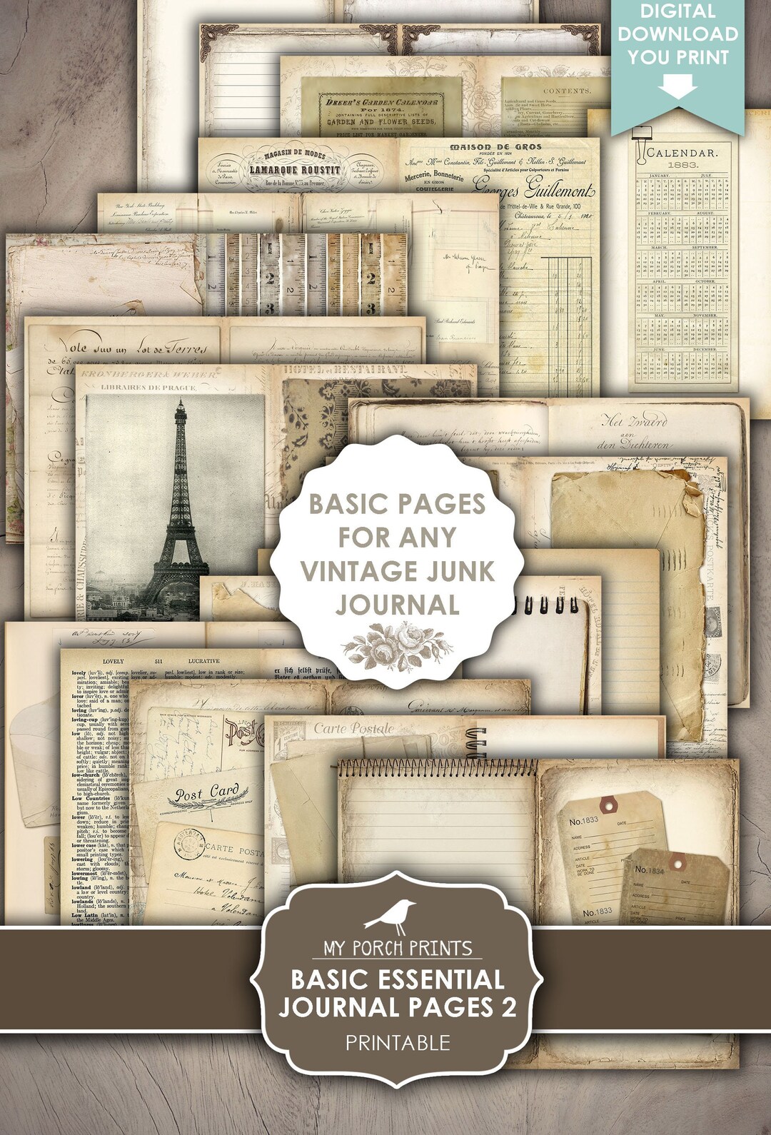 Journal Pages, Basic Essentials, 2, Junk Journal, Vintage, Neutral ...