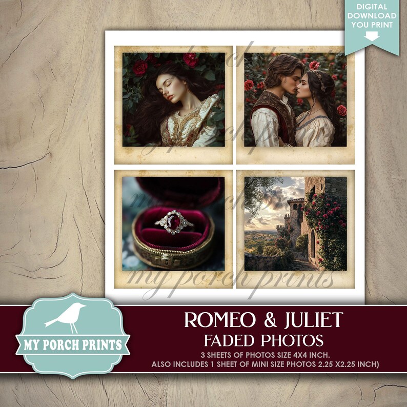 Romeo & Juliet Faded Photos, Junk Journal, Romance, Red, Shakespeare ...