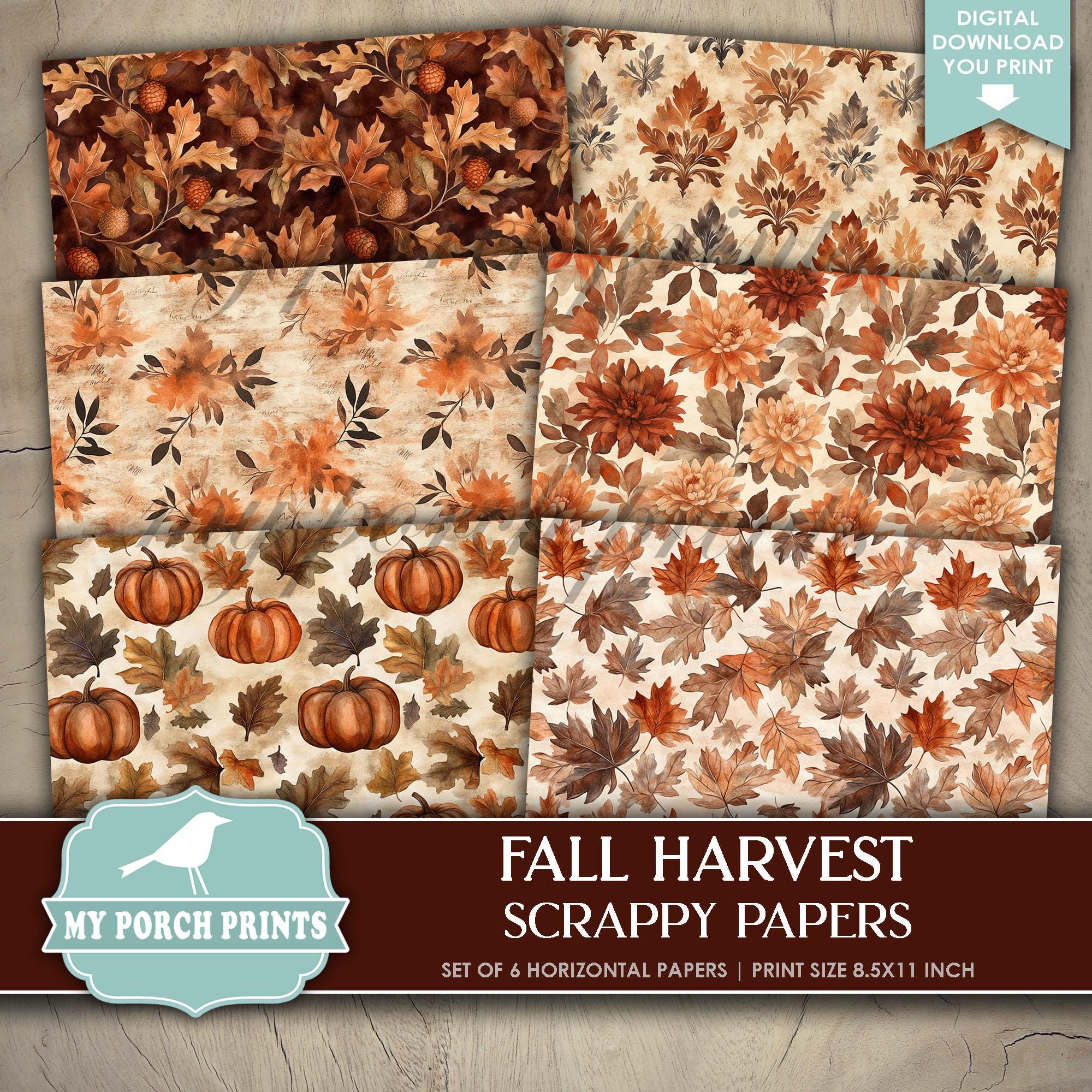 Fall Harvest Scrappy Papers, Junk Journal, Pages, Leaves, Autumn ...