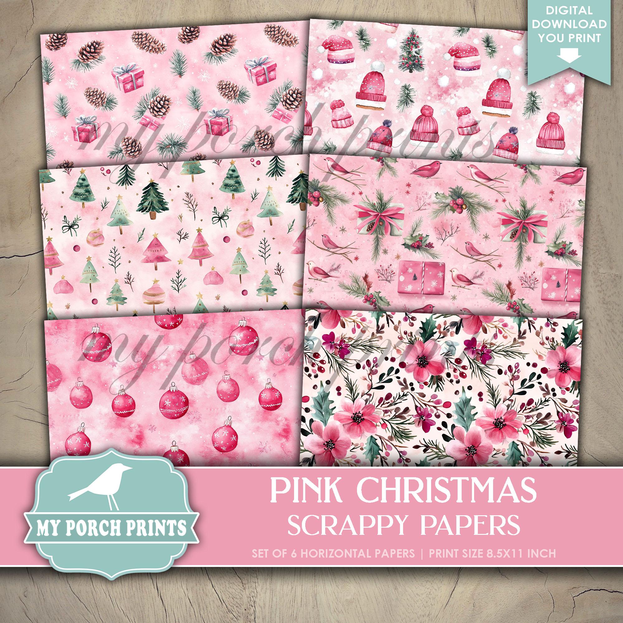 Pink Christmas Scrappy Papers, Junk Journal, Pages, Holiday, Winter ...