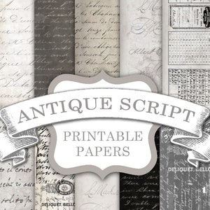 Antique Script, Paper Pack, Junk Journal, Scrapbook Paper, Printable ...
