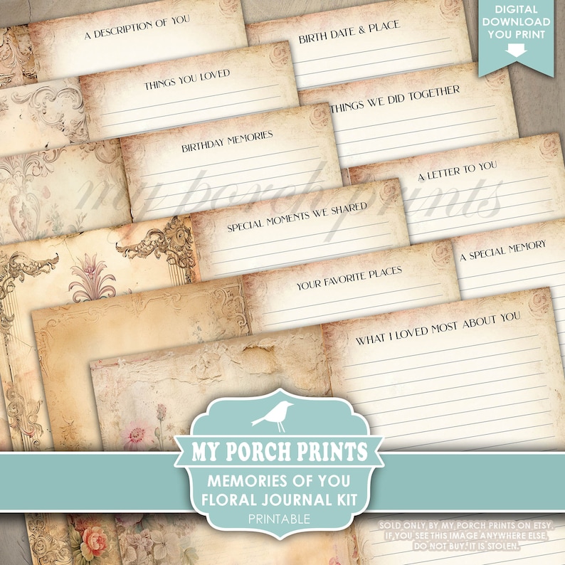 Memories of You Floral Junk Journal Kit, Memorial, Grief, Loss, Loved ...