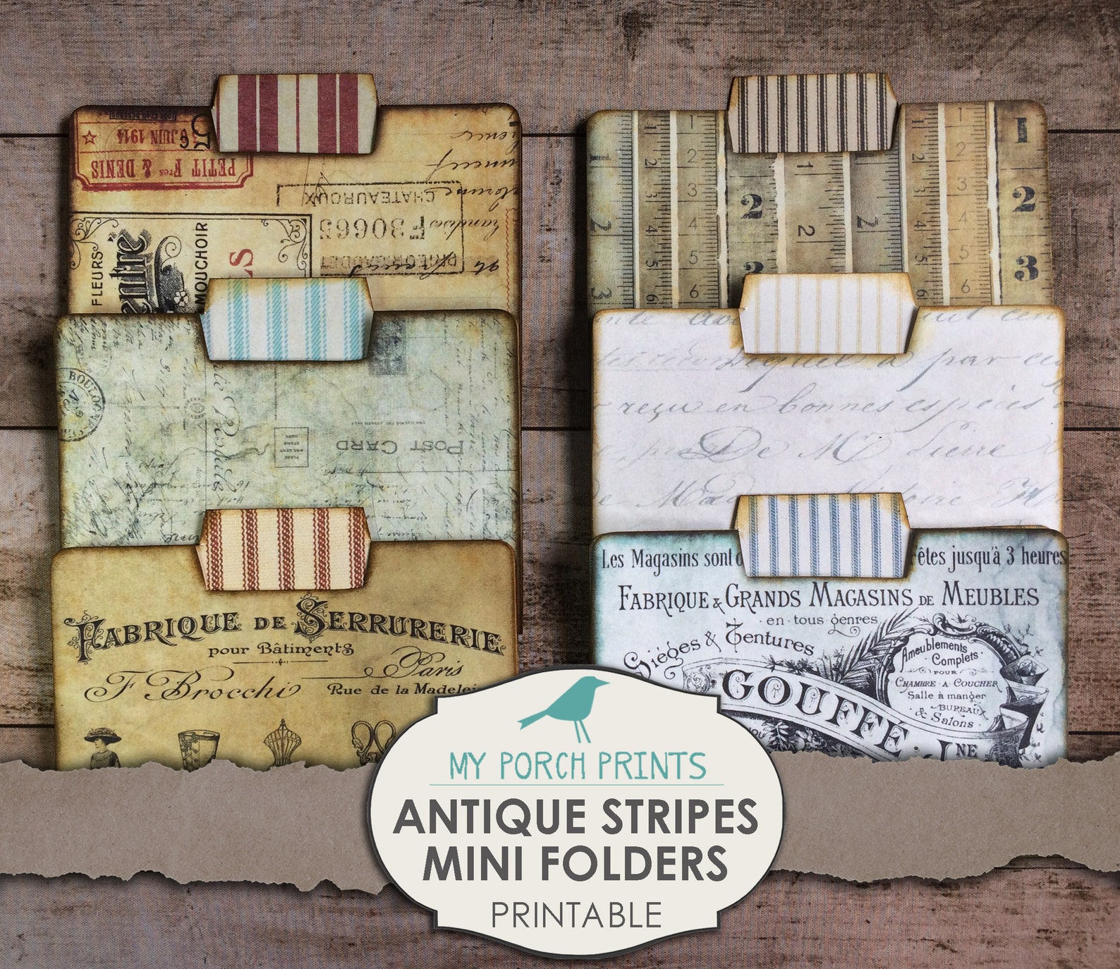 Mini File Folders Antique Ticking Stripes Junk Journal Kit - Etsy