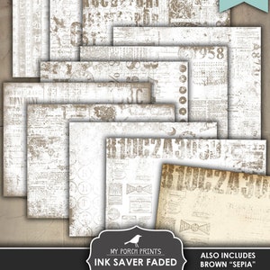 Faded Grunge Papers, Junk Journal, Ink Saver, Vintage, Black and White ...