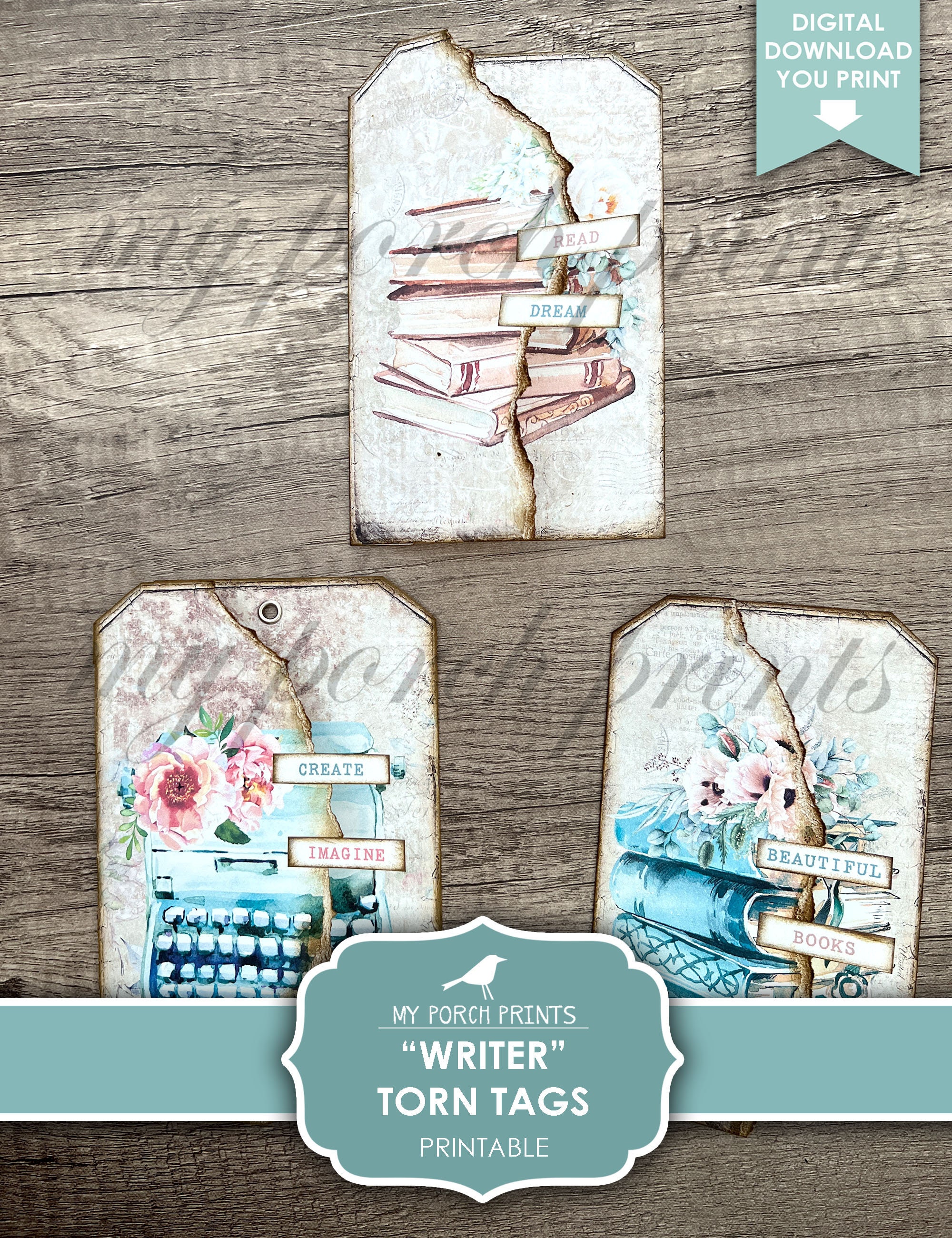 Torn Tags Writer Junk Journal Author Gift Card Jane | Etsy