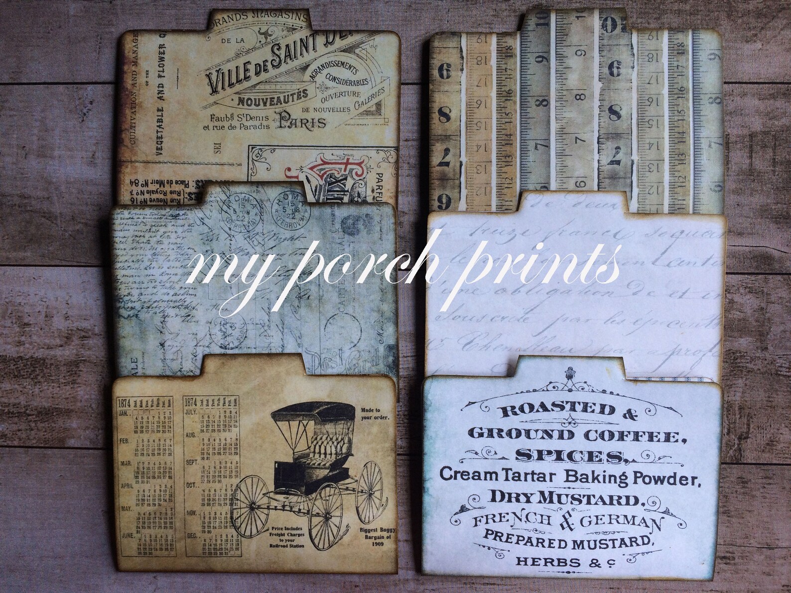 Mini File Folders, Antique, Ticking Stripes, Junk Journal Kit, Ephemera ...