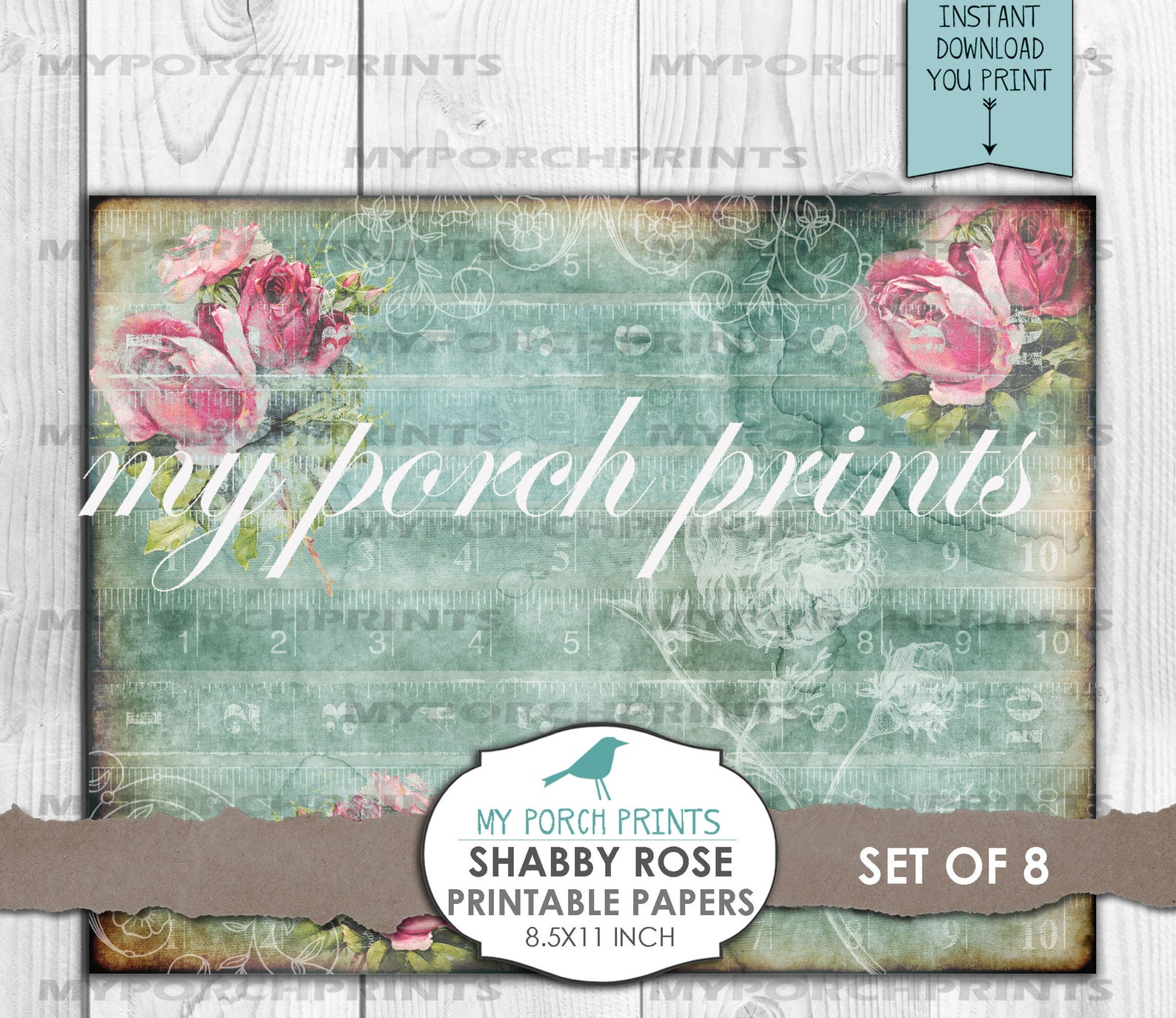 Shabby Rose Printable Papers, Collage Sheet, Journal Page, Blue, Pink ...