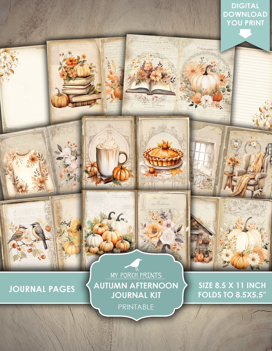 Junk Journal, Kit, Autumn, Afternoon, Cozy, Fall, Thanksgiving, Pumpkin ...