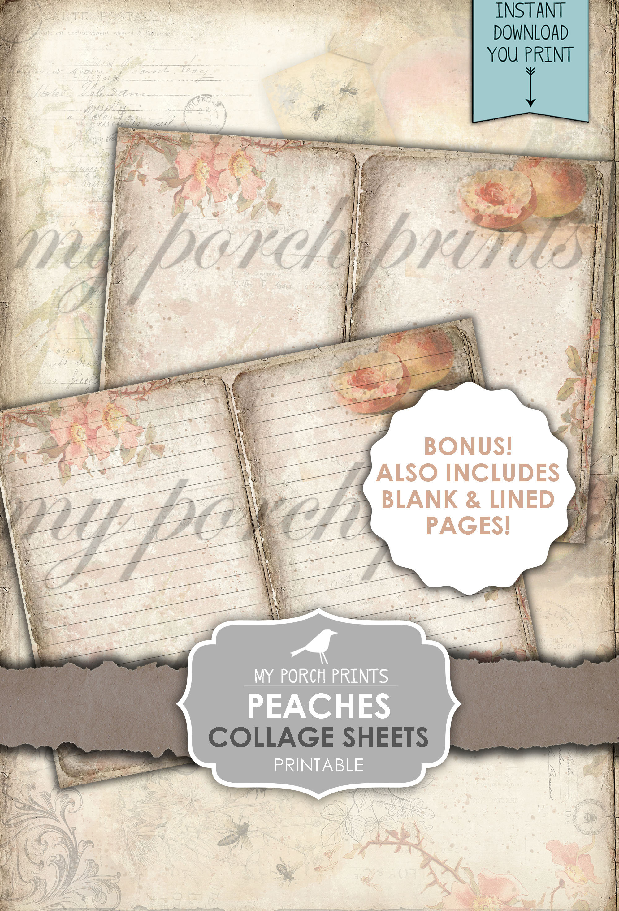 Junk Journal Peach Collage Sheets Printable Paper Peaches - Etsy