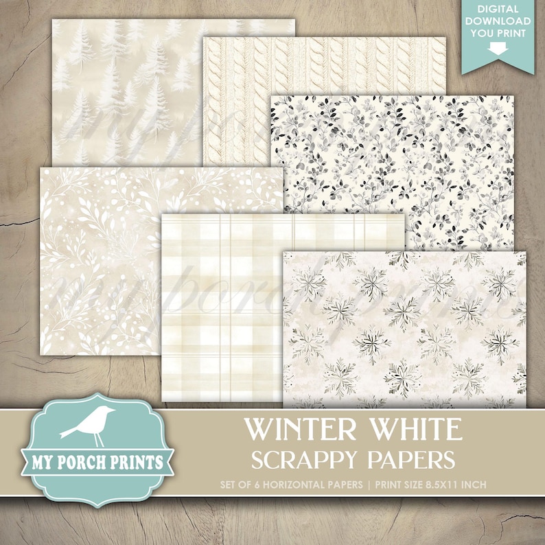 Winter White Scrappy Papers, Junk Journal, Pages, Neutral, Holiday ...