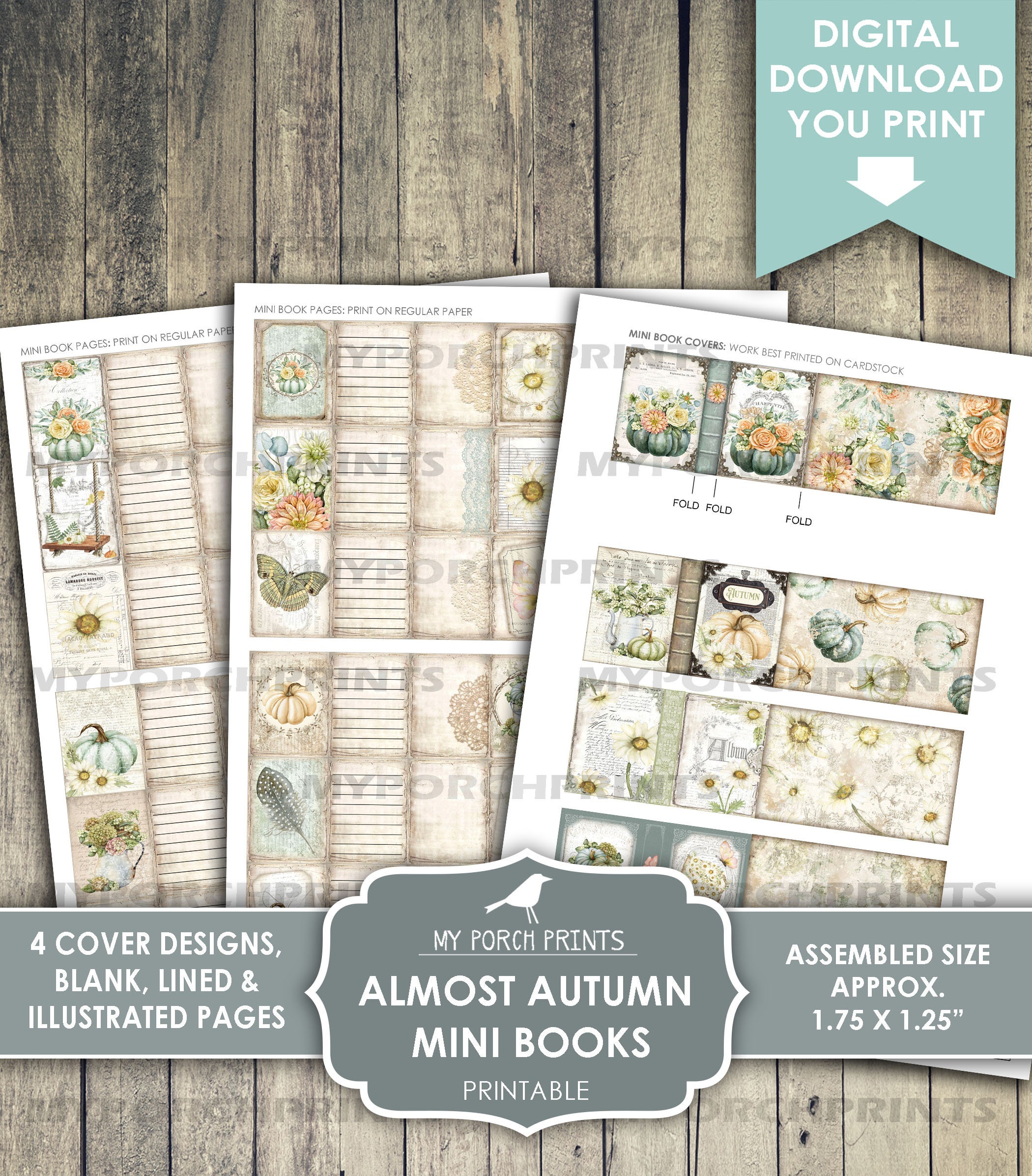 Mini Books Almost Autumn Junk Journal Fall Pumpkin Blue - Etsy