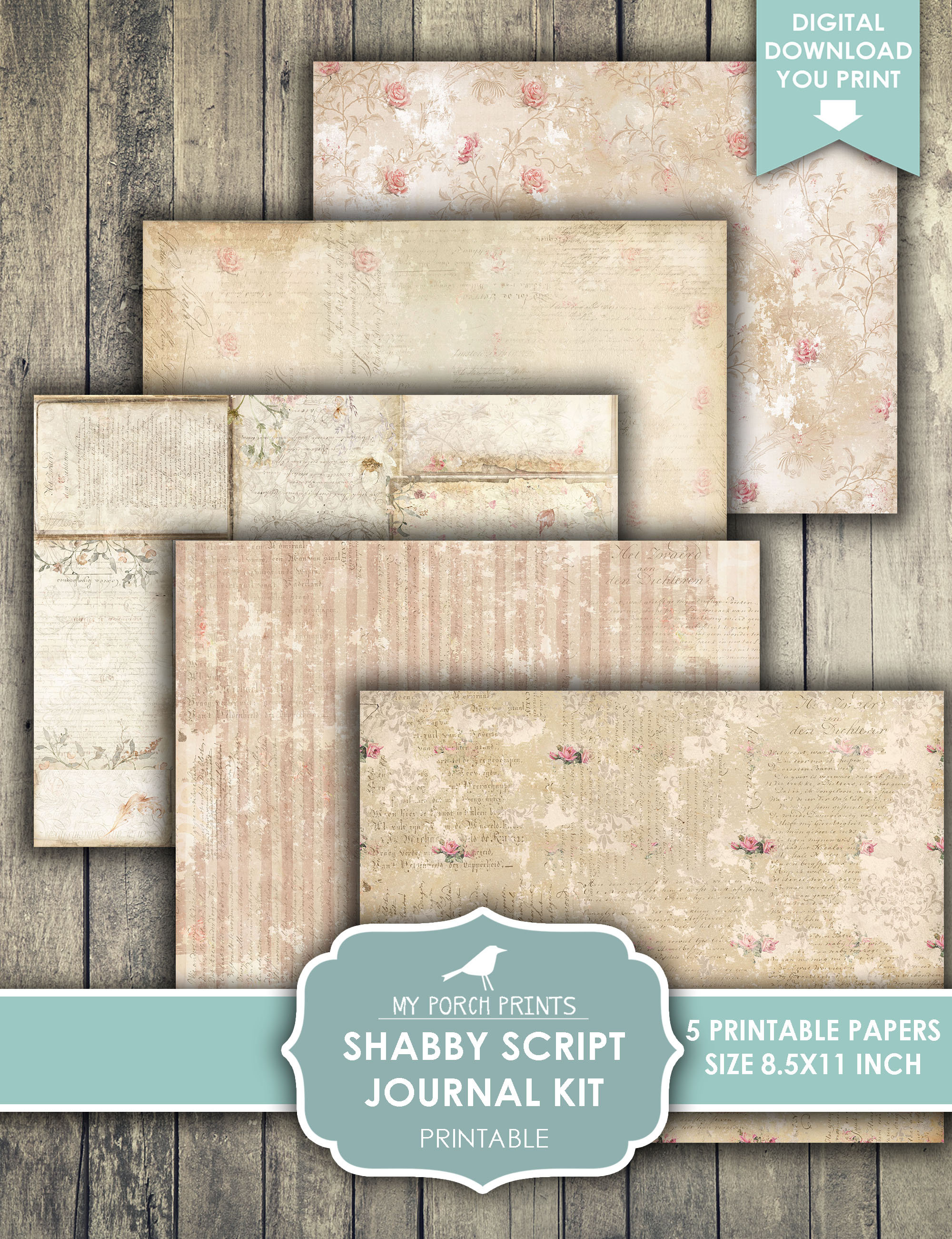 Junk Journal Kit Shabby Script Boho Vintage Floral - Etsy
