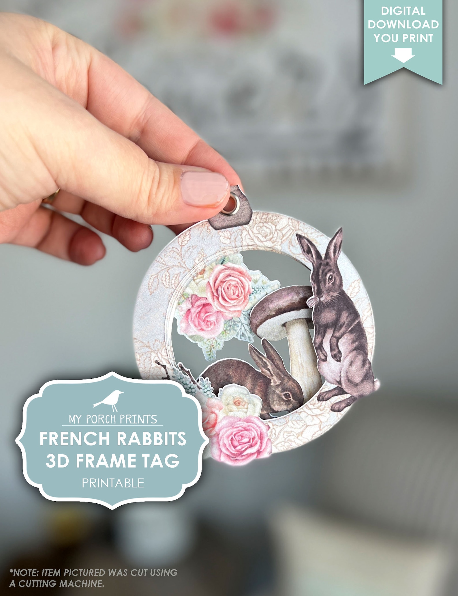 Junk Journal, French, Rabbits, 3D Frame Tag, Kit, Ephemera, Easter ...