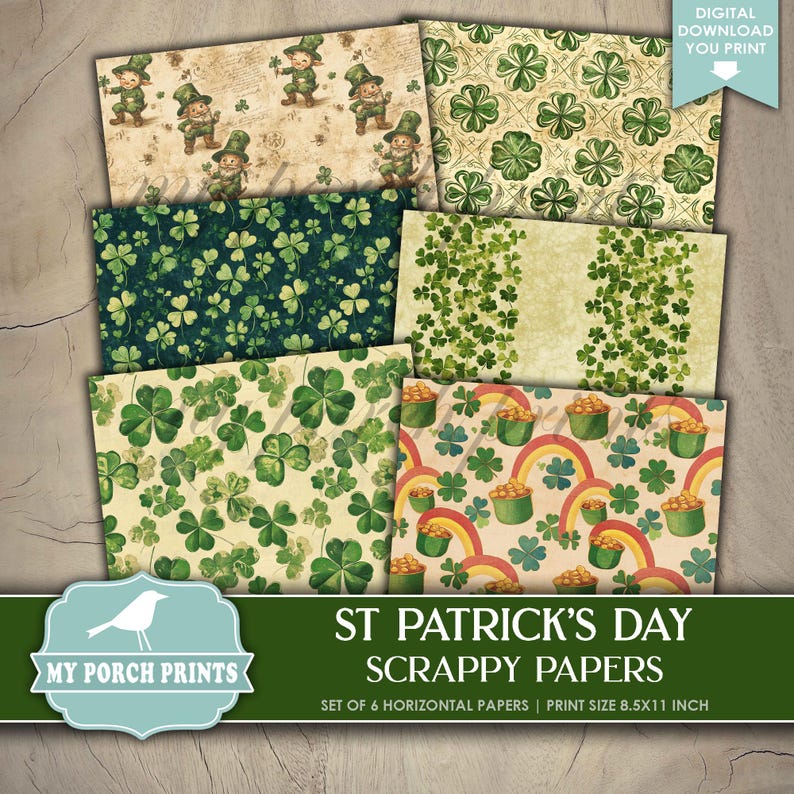 St. Patrick's Day Scrappy Papers, Junk Journal, Green, Spring ...