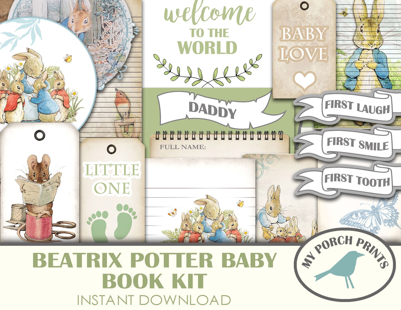 Beatrix Potter, Baby Book Kit, Junk Journal Kit, Baby Boy, Girl, Peter ...