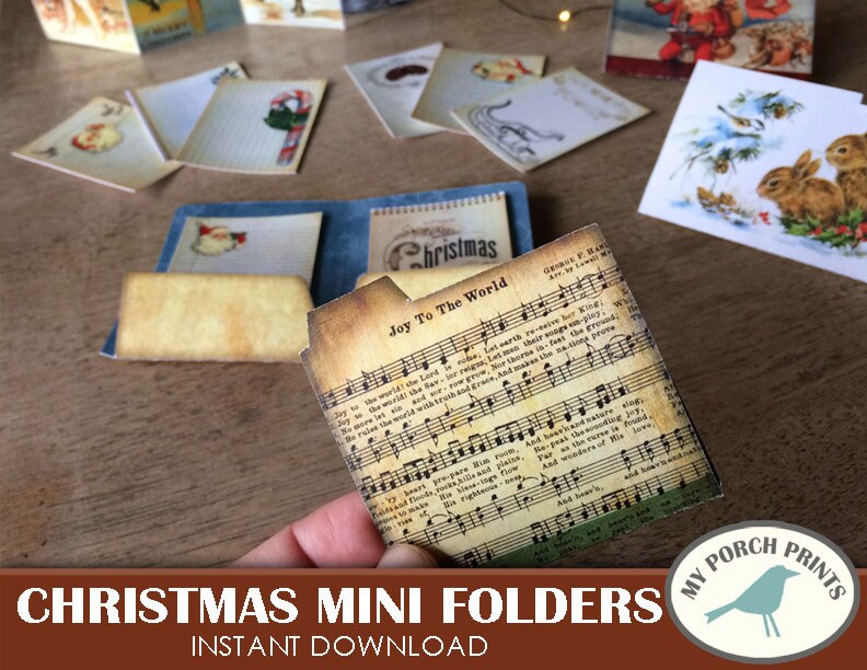 Christmas Mini File Folders, Scrapbook Kit, Junk Journal Kit, Notecards ...