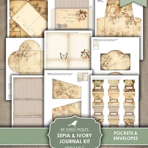 Junk Journal, Sepia, Ivory, Antique, Flowers, Neutral, Vintage ...