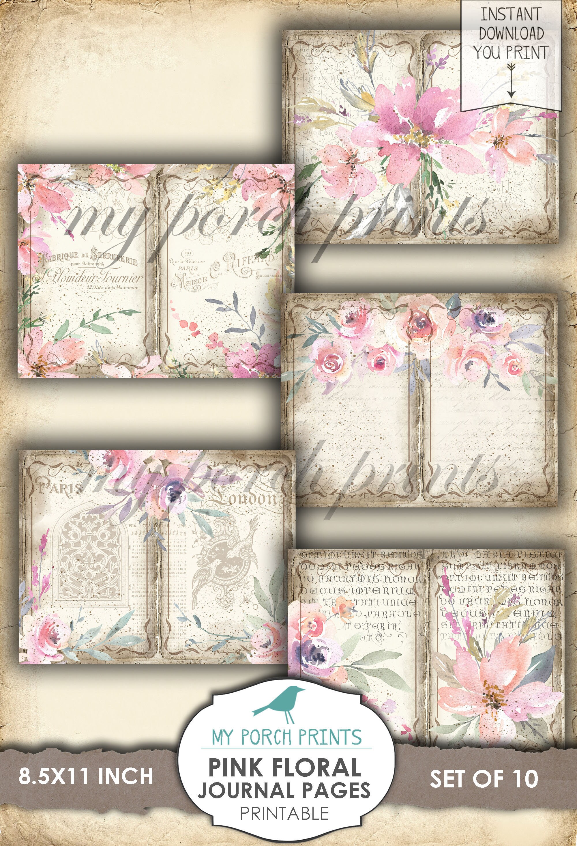 Pink Floral Journal Pages Junk Journal Kit Papers - Etsy