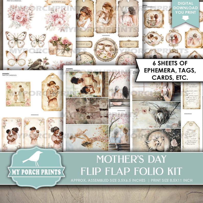 Mother's Day Flip Flap Folio Kit, Junk Journal, Shabby, Folder, Gift ...