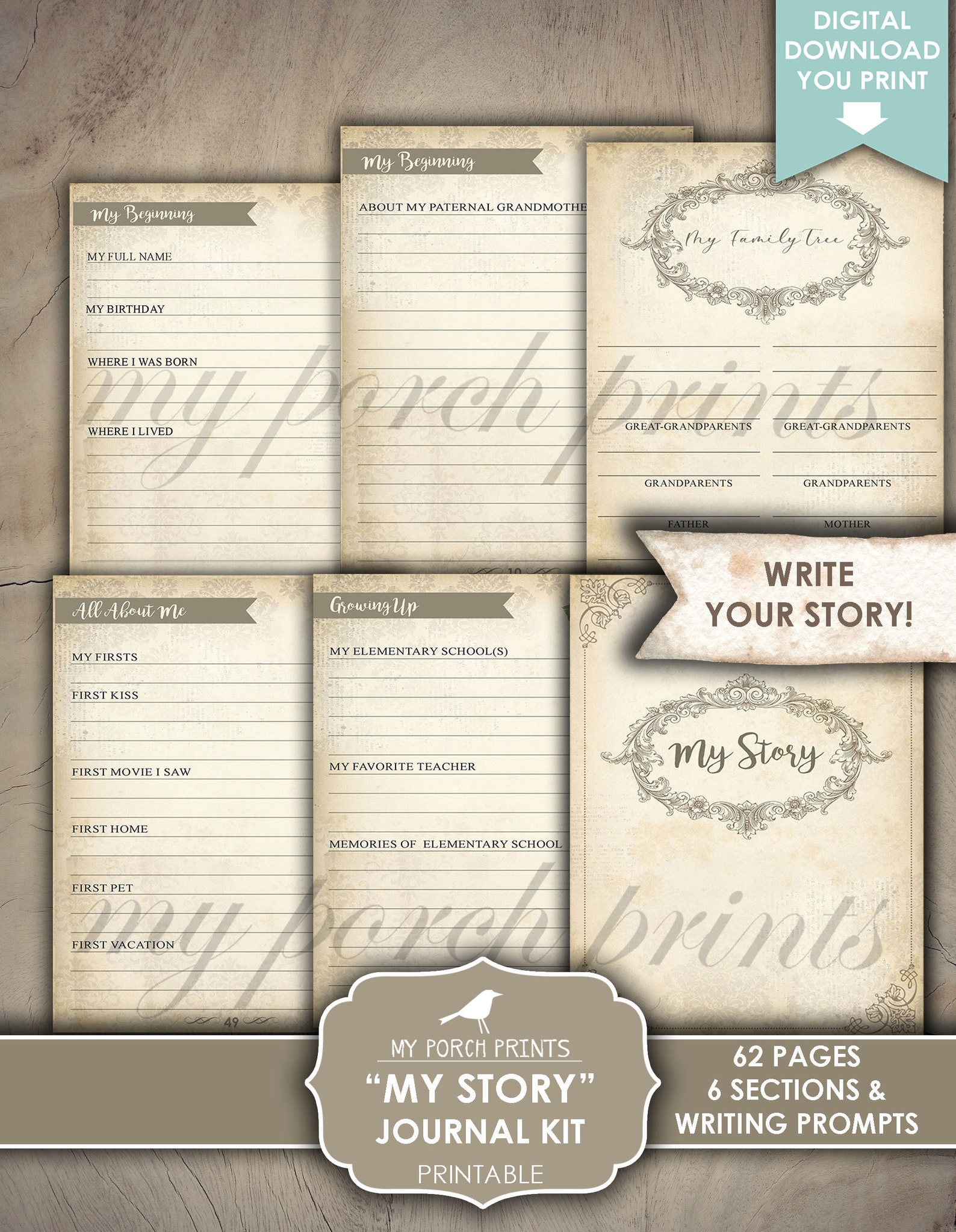 Junk Journal, Kit, My Story, Biography, About Me, Dad, Grandpa, Gift ...