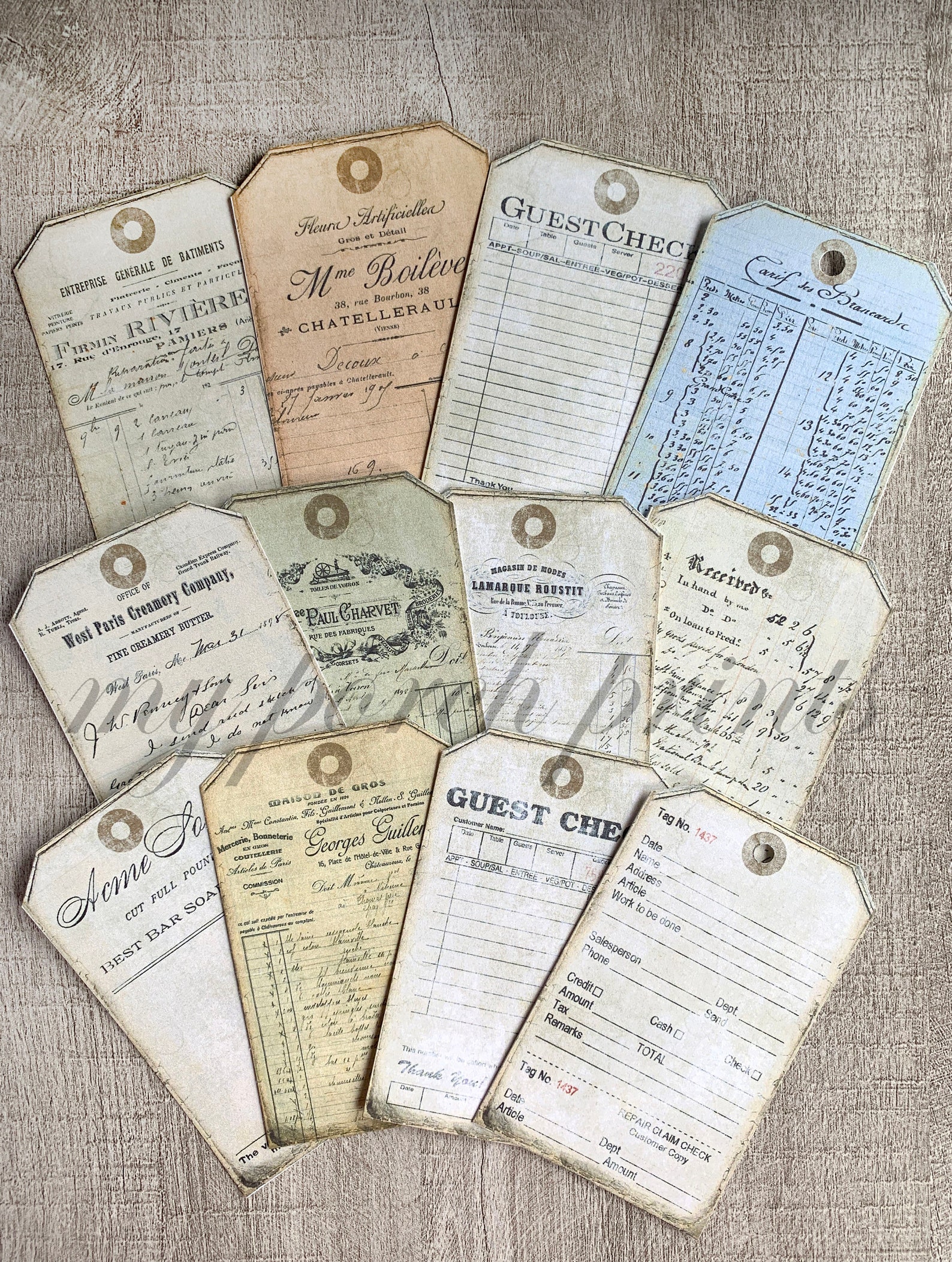 Ledger Tags, Junk Journal, Ephemera, My Porch Prints, Embellishment ...