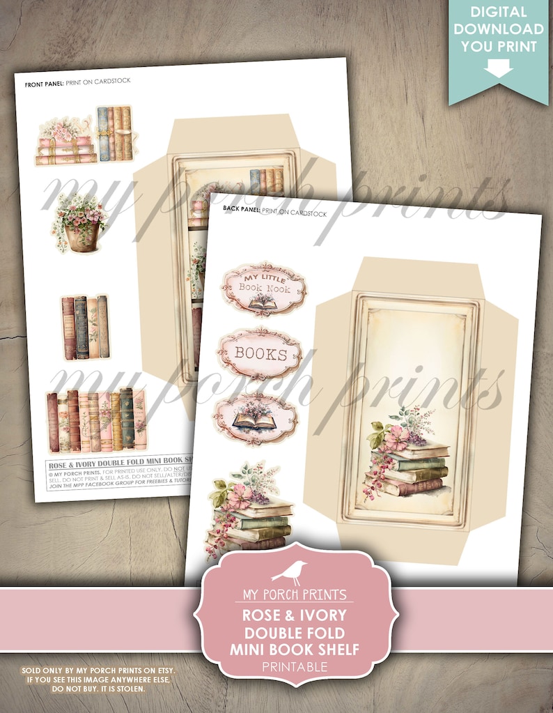 Rose and Ivory Double Fold Mini Book Shelf, Junk Journal Books ...