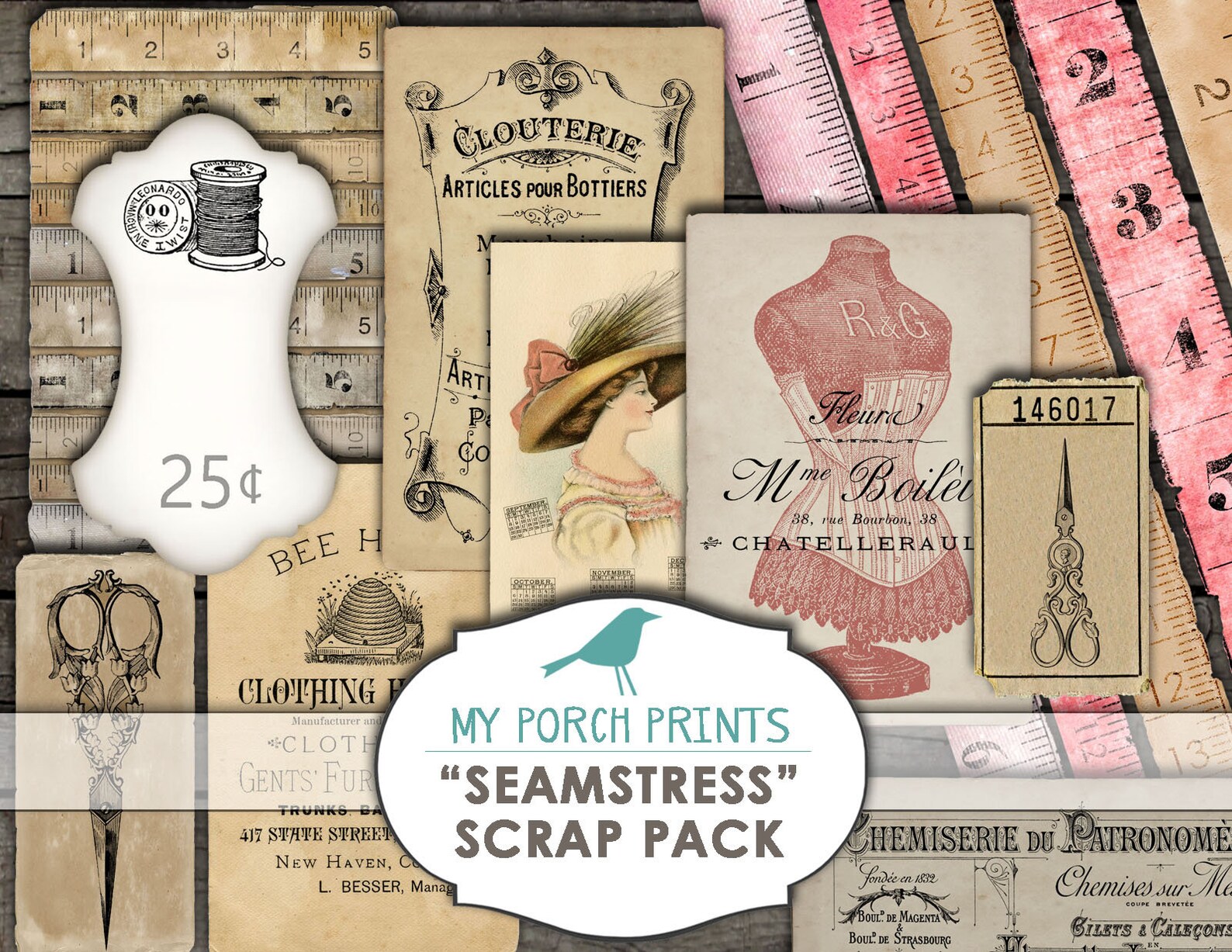 Seamstress, Sewing, Scrapbook Kit, Junk Journal Kit, Scrap Pack ...
