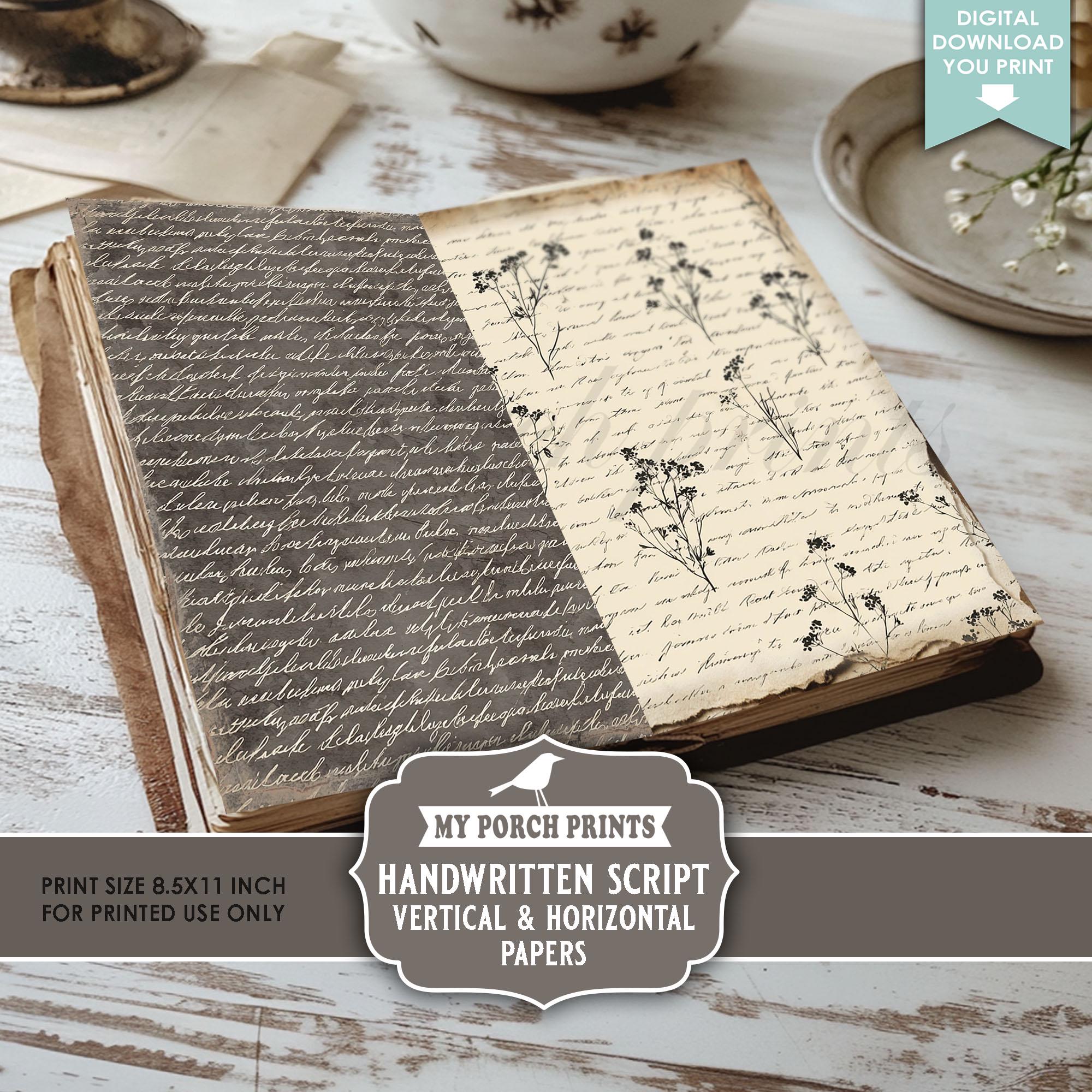 Handwritten Script Papers Junk Journal, Vintage Neutral Handwriting ...