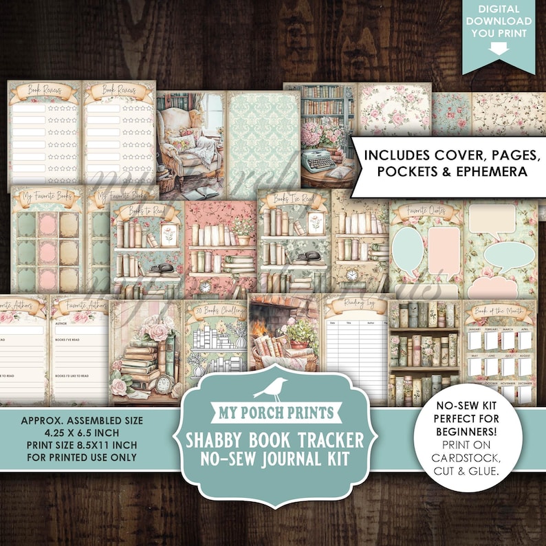 Shabby Book Tracker No-sew Junk Journal Kit, Gift Idea Beginner Easy ...