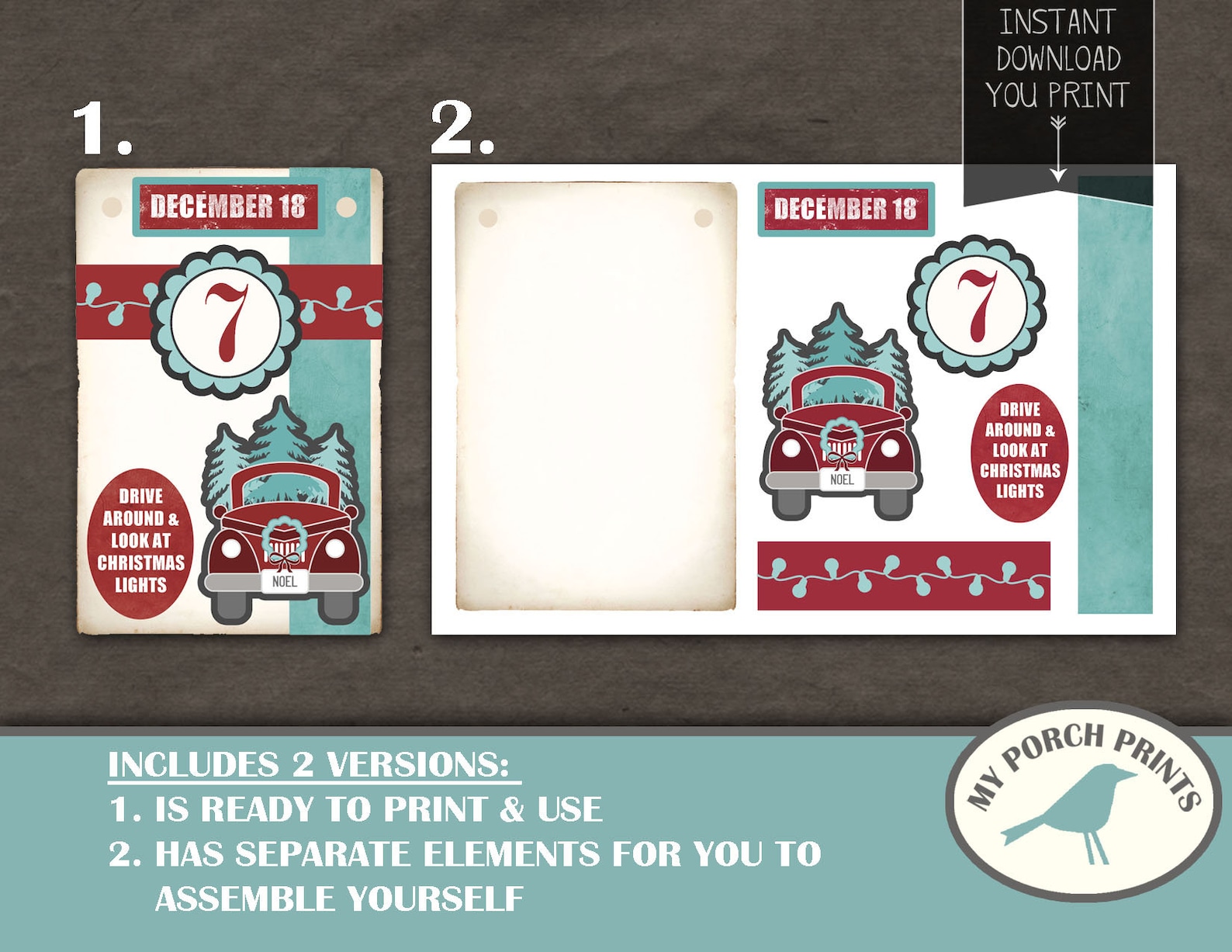 Christmas Countdown Flip Cards Advent Calendar December - Etsy