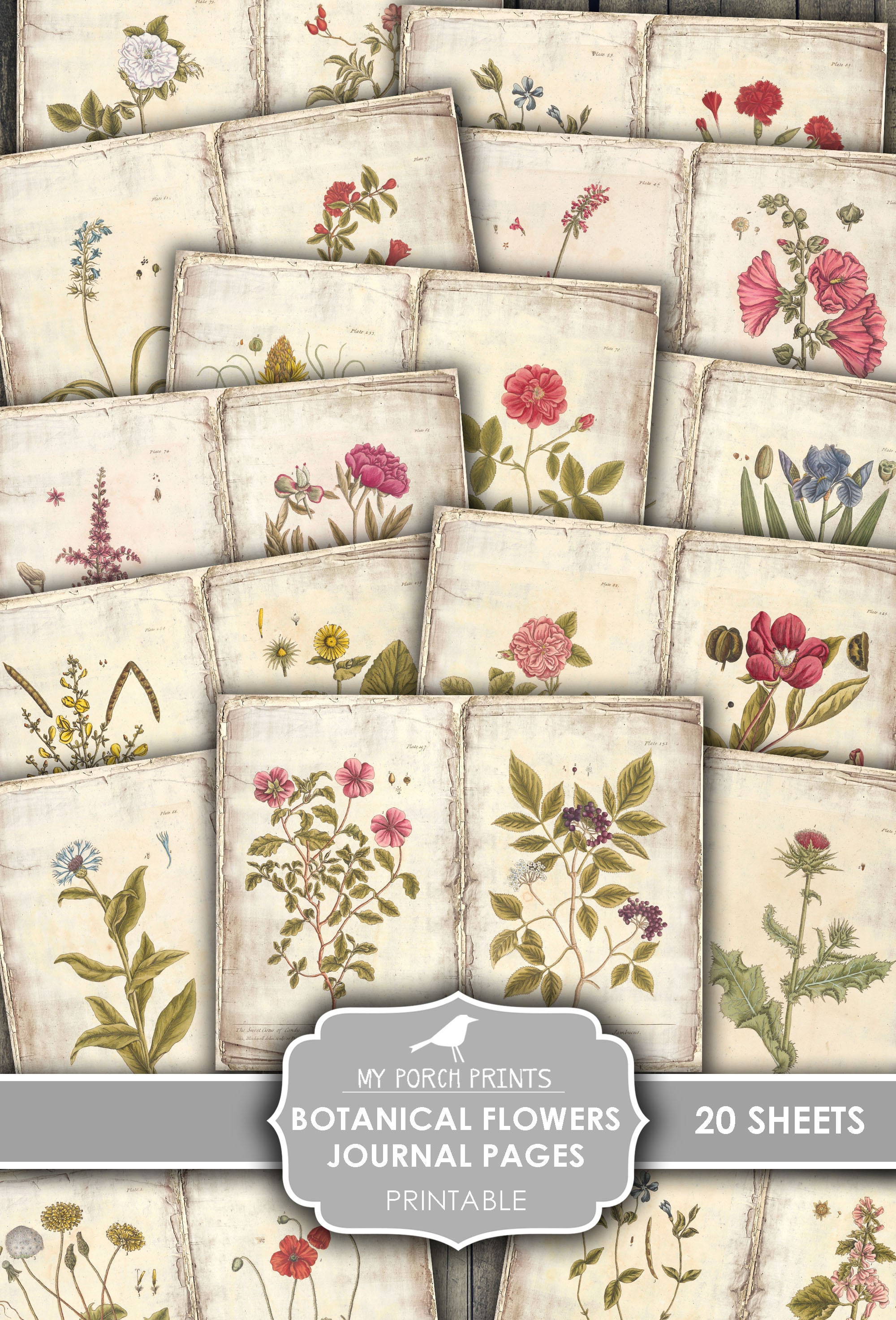 Botanical Junk Journal Printable Butterflies and Flowers Nature ...