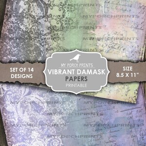 Vibrant Damask, Junk Journal, Papers, Collage Sheets, Printable Paper ...